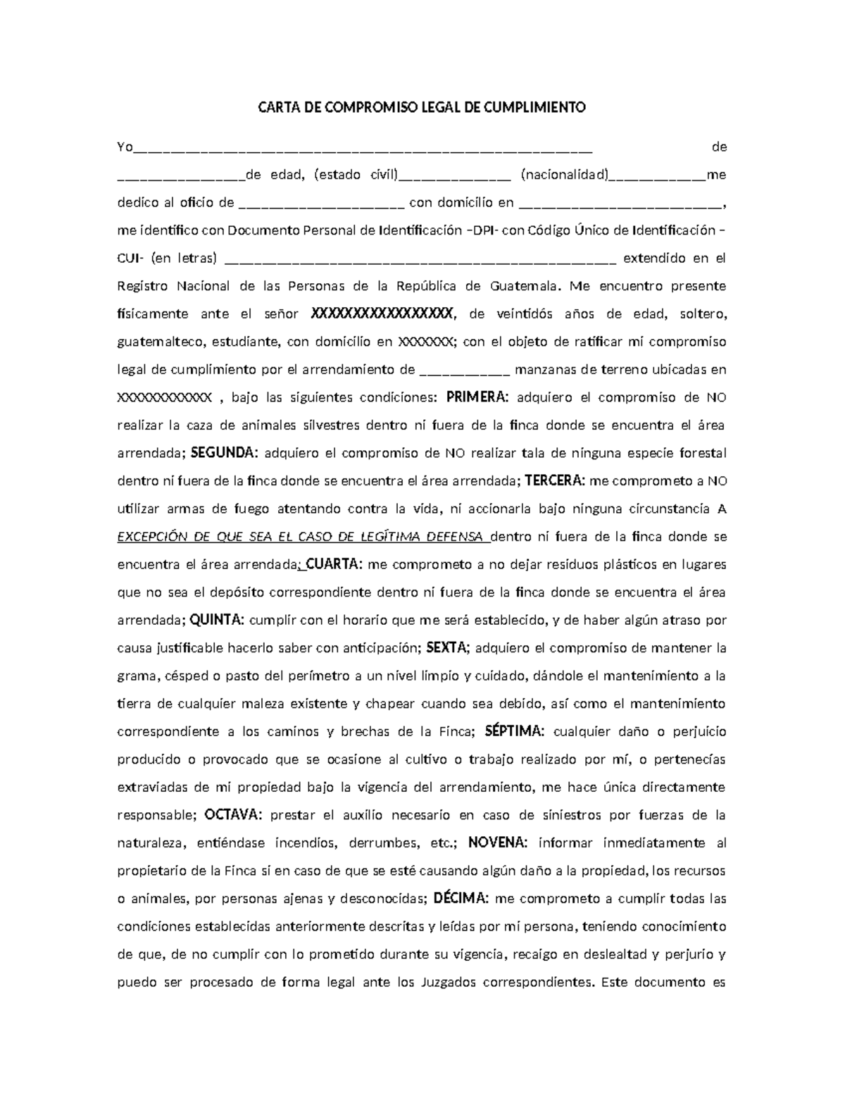 Carta DE Compromiso Legal DE Cumplimiento - CARTA DE COMPROMISO LEGAL ...