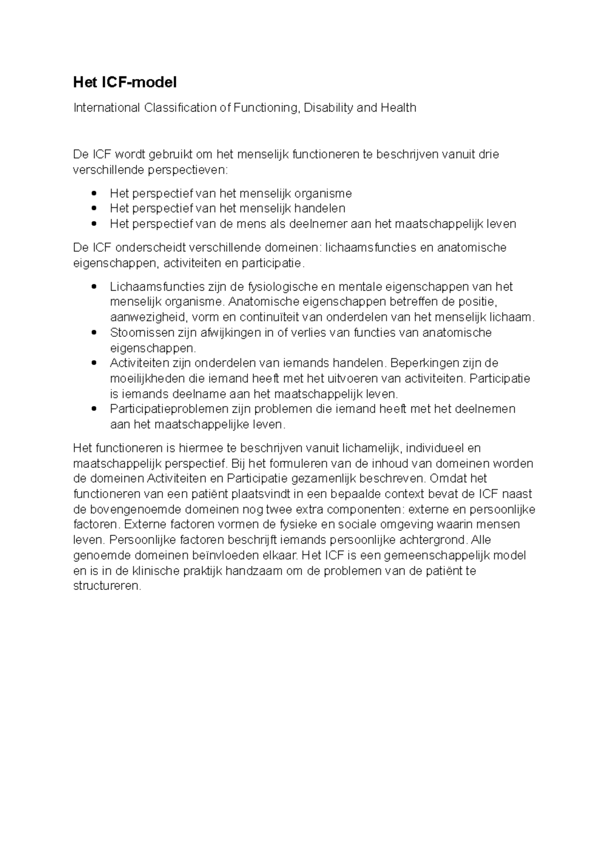 Uitleg over het ICF model - Het International Classification of ...