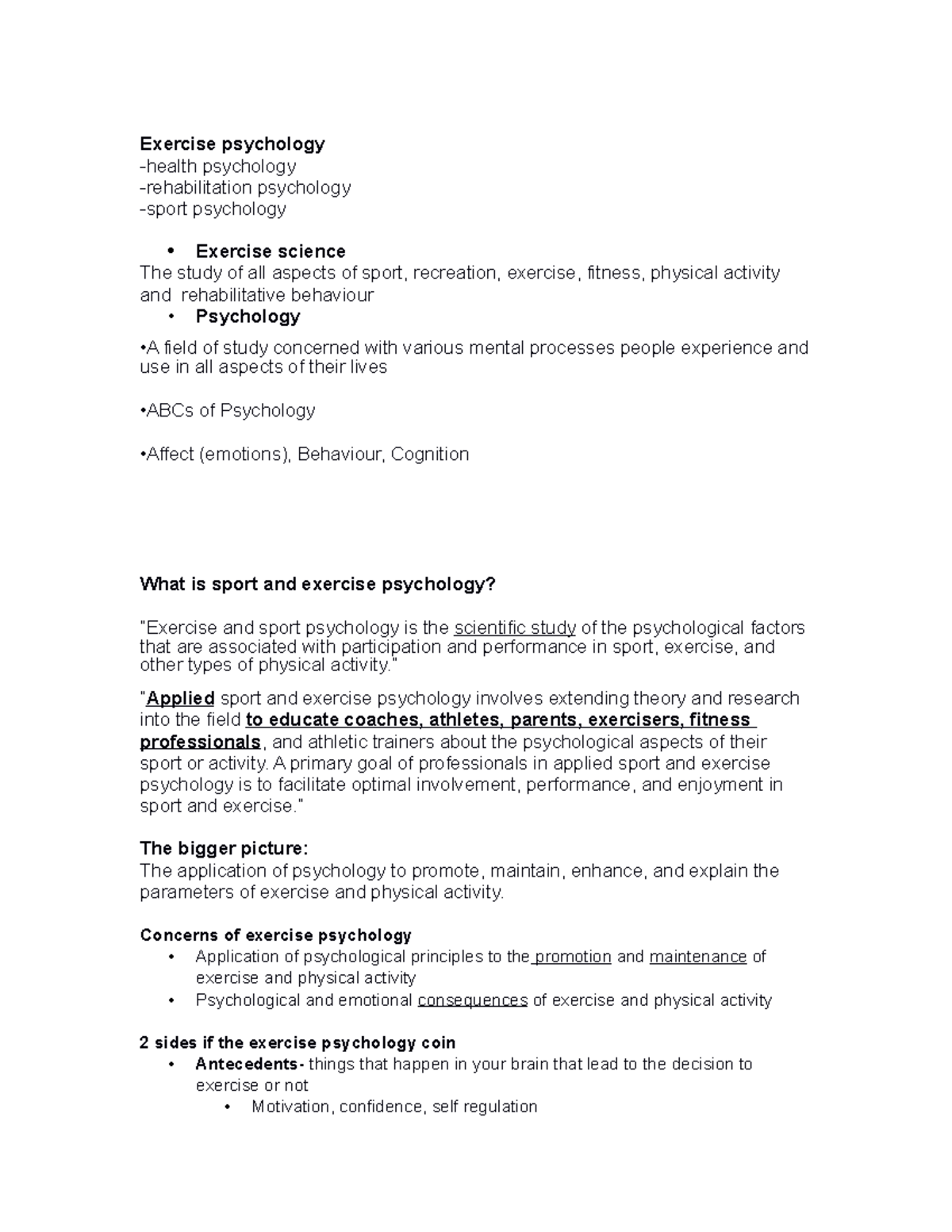 Topic 1-intro Lecture Notes - Exercise psychology -health psychology ...