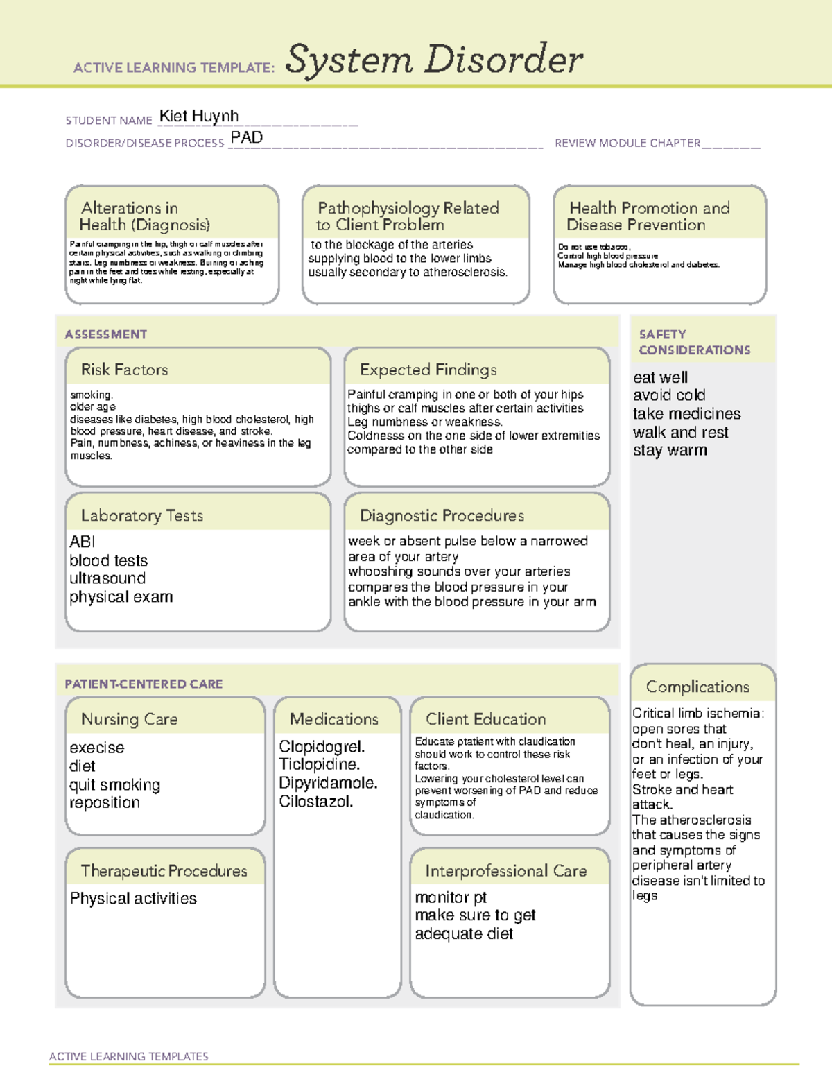 PAD system disorder KH - lecture notes - ACTIVE LEARNING TEMPLATES ...