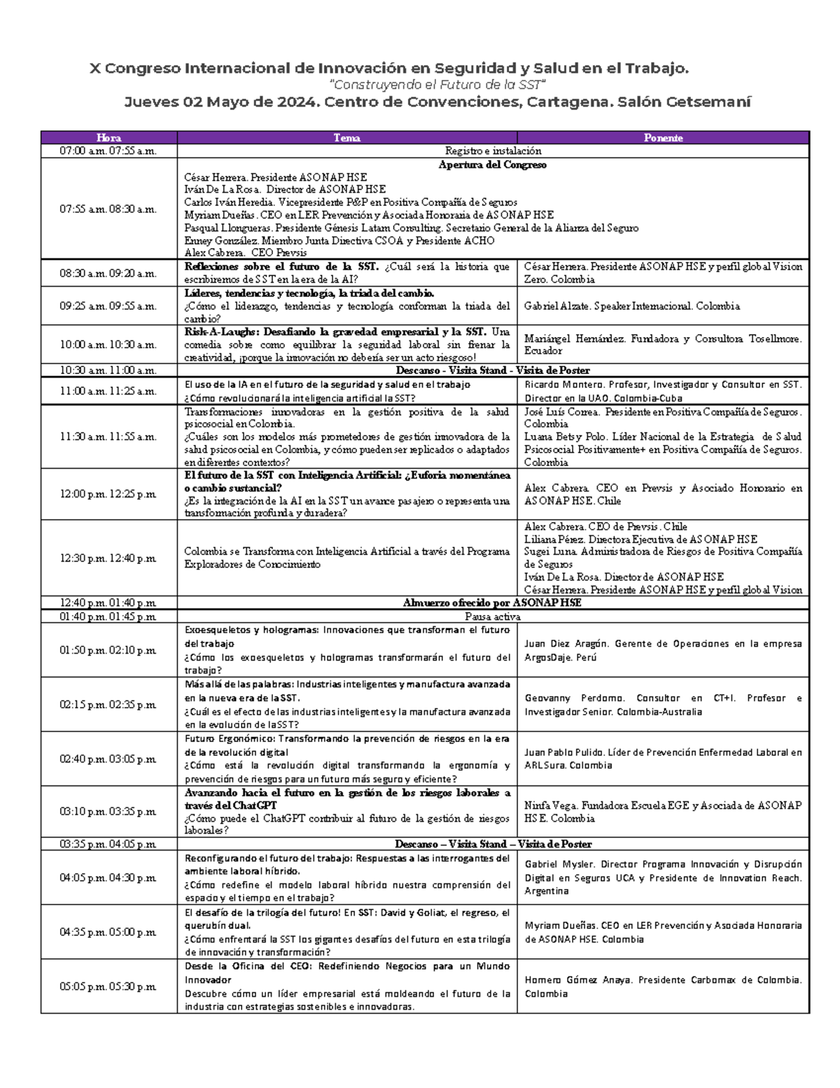 ProgramacióN X Congreso InnovacióN SST Asonap 2024 - X Congreso Internacional de Innovación en ...