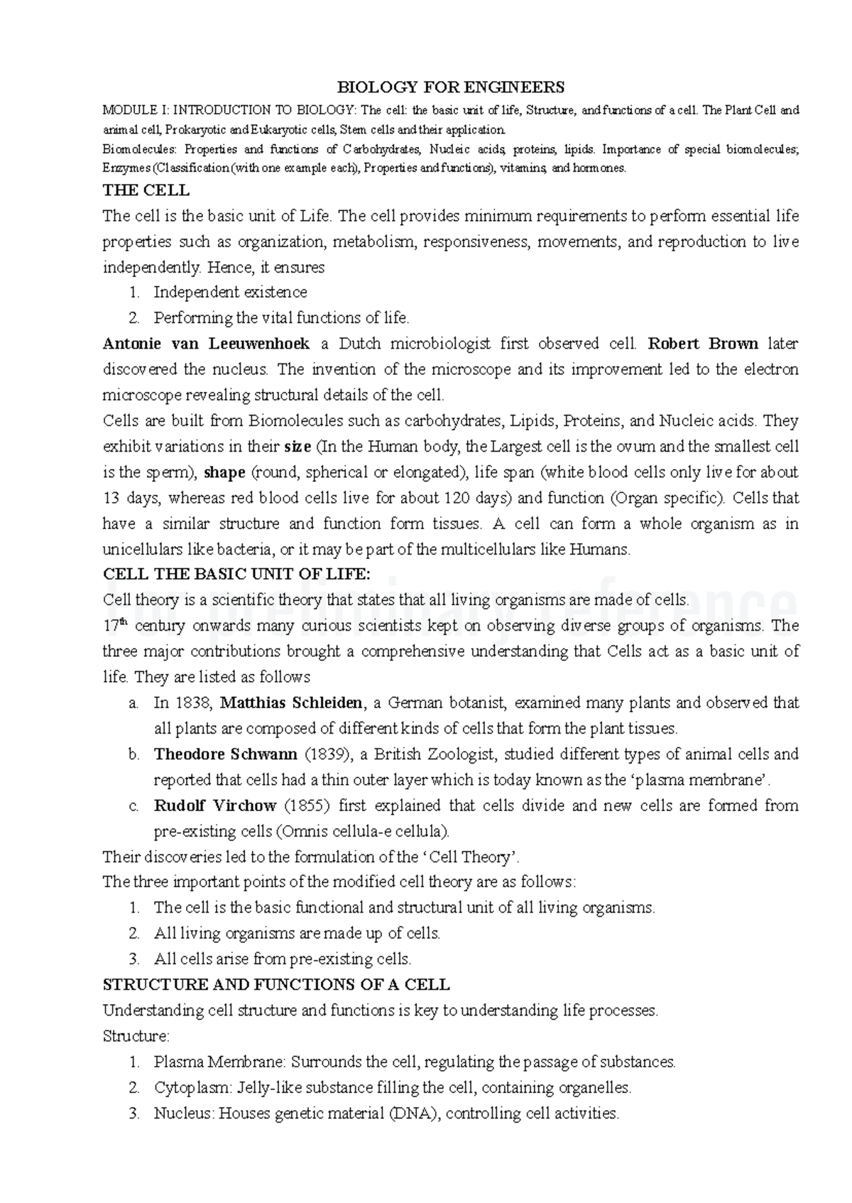 Module - 1 - For preliminary reference BIOLOGY FOR ENGINEERS MODULE I ...