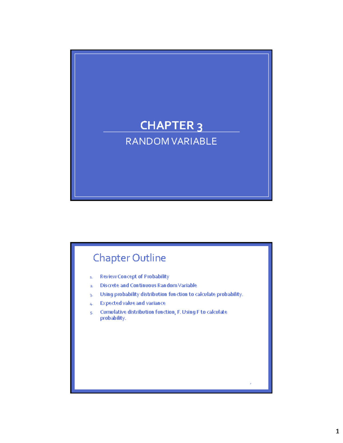 W4-randomvariable part1 - CHAPTER 3 RANDOM VARIABLE Chapter Outline 1. Review Concept of ...