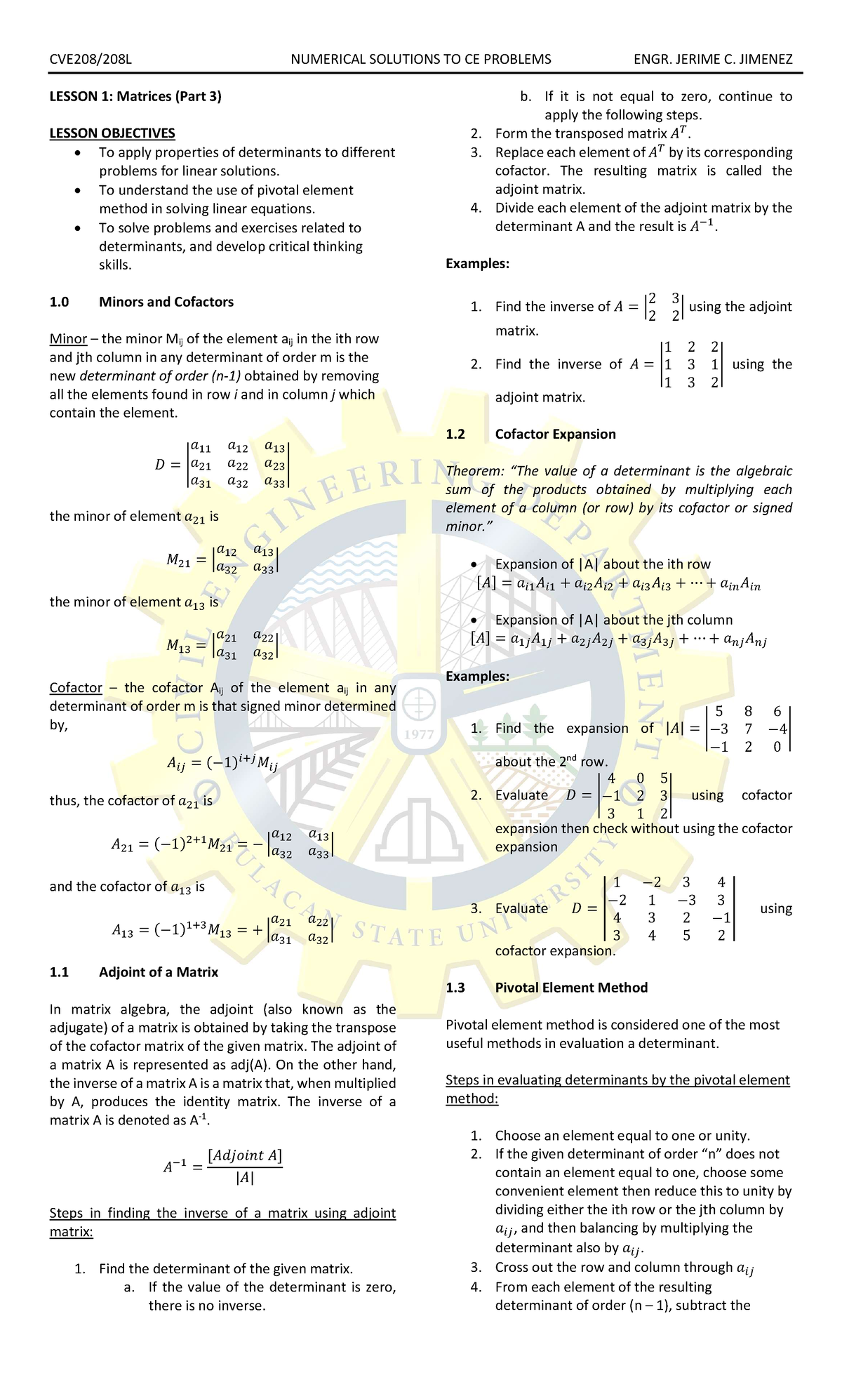 CVE208.Num Sol - Numerical Solutions to CE Problems - CVE208/208L ...