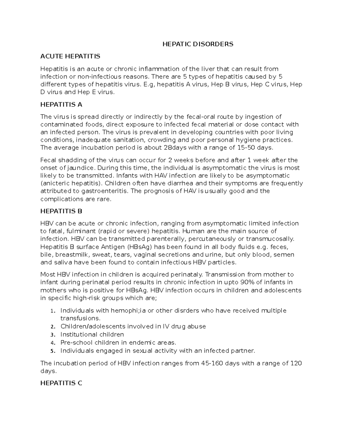 Hepatitis - pediatric git condition - HEPATIC DISORDERS ACUTE HEPATITIS ...