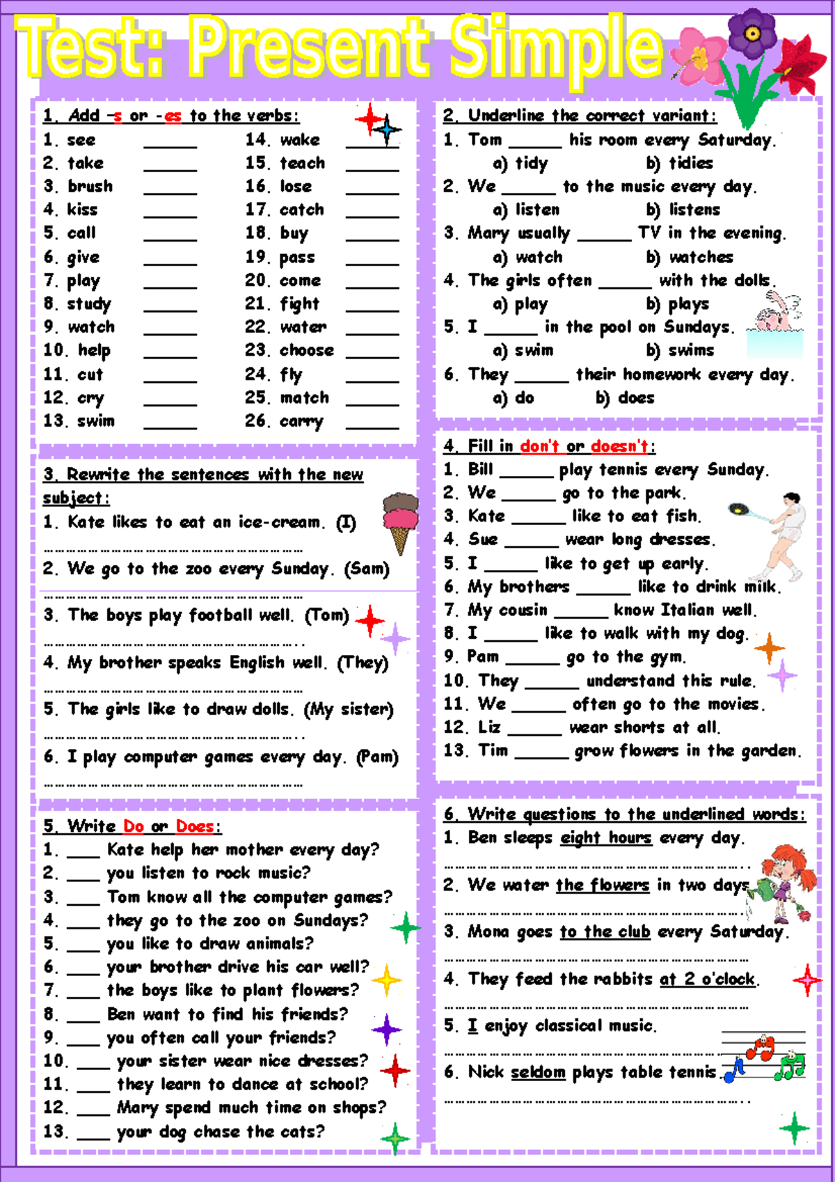 Testpresent-simple 45742 - Add –s or -es to the verbs: see _____ 14 ...