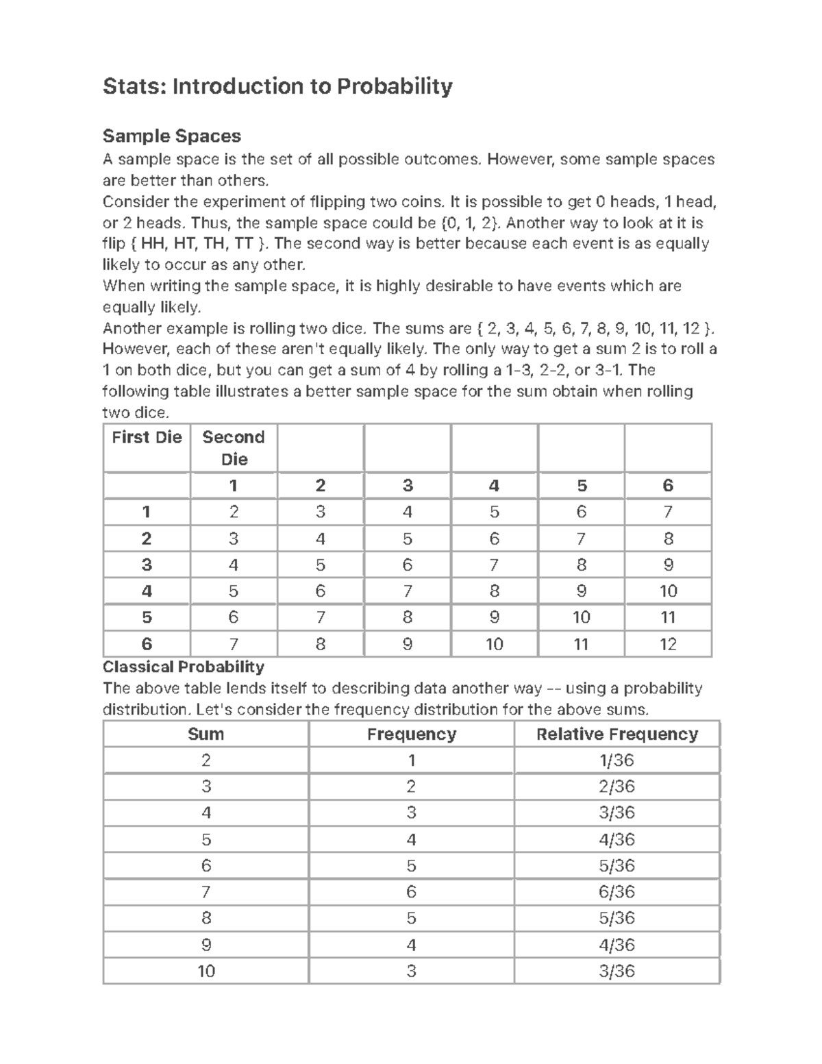 Stats: Introduction to Probability - However, some sample spaces are ...