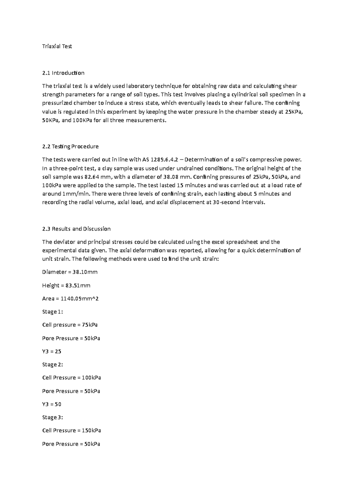 Triaxial Test report - Triaxial Test 2 Introduction The triaxial test ...