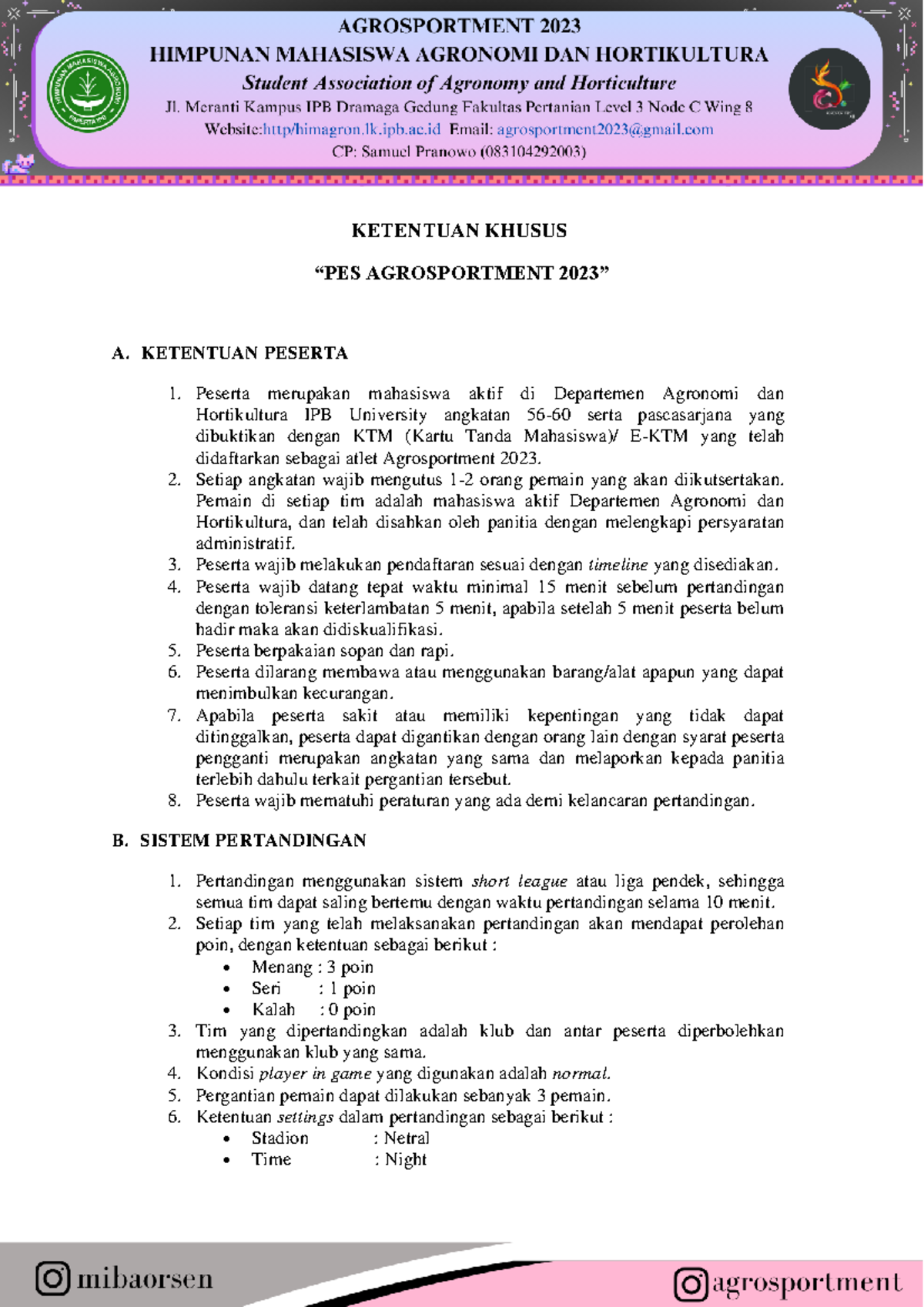 Salinan Ketentuan Khusus PES AGS 2023 - KETENTUAN KHUSUS “PES AGROSPORTMENT 2023” A. KETENTUAN ...