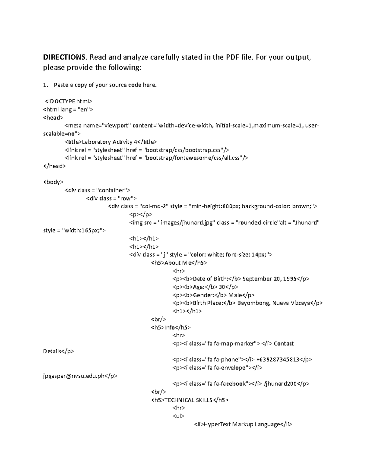 App Dev - Lecture 4 - DIRECTIONS. Read and analyze carefully stated in ...