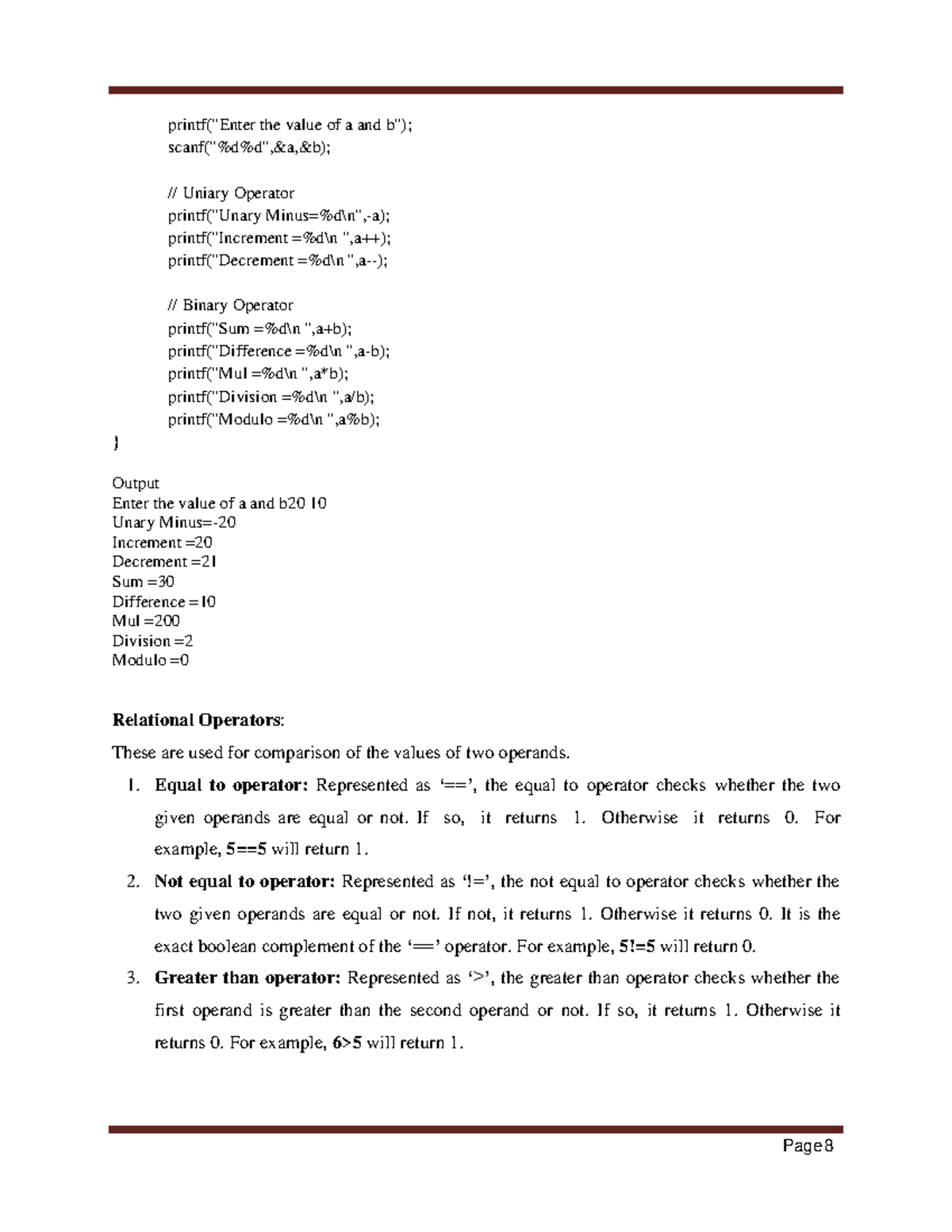 C Module II-part2 - Relational Operators, Logical Operators etc ...