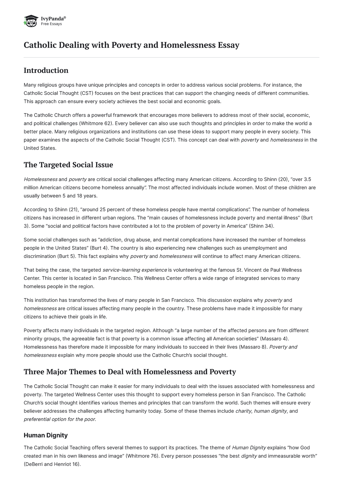 Catholic Dealing with Poverty and Homelessness - 1661 Words Essay ...