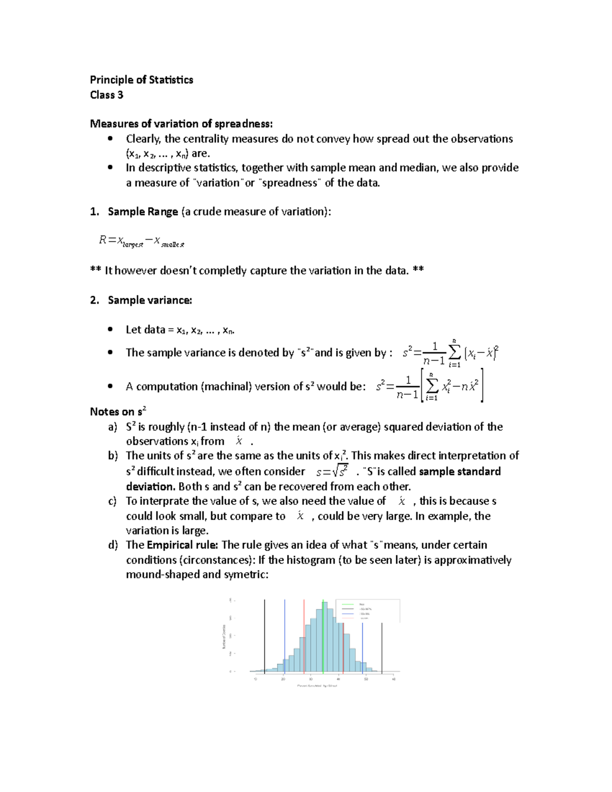 Class 3 - principles of statistics - Principle of Statistics Class 3 ...