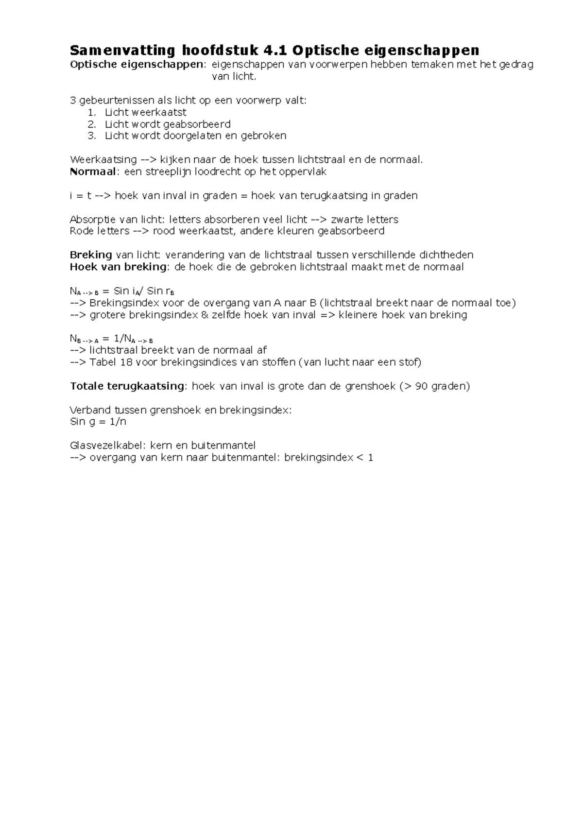 Samenvatting hoofdstuk 4 paragraaf 1 - Samenvatting hoofdstuk 4 Optische eigenschappen Optische ...