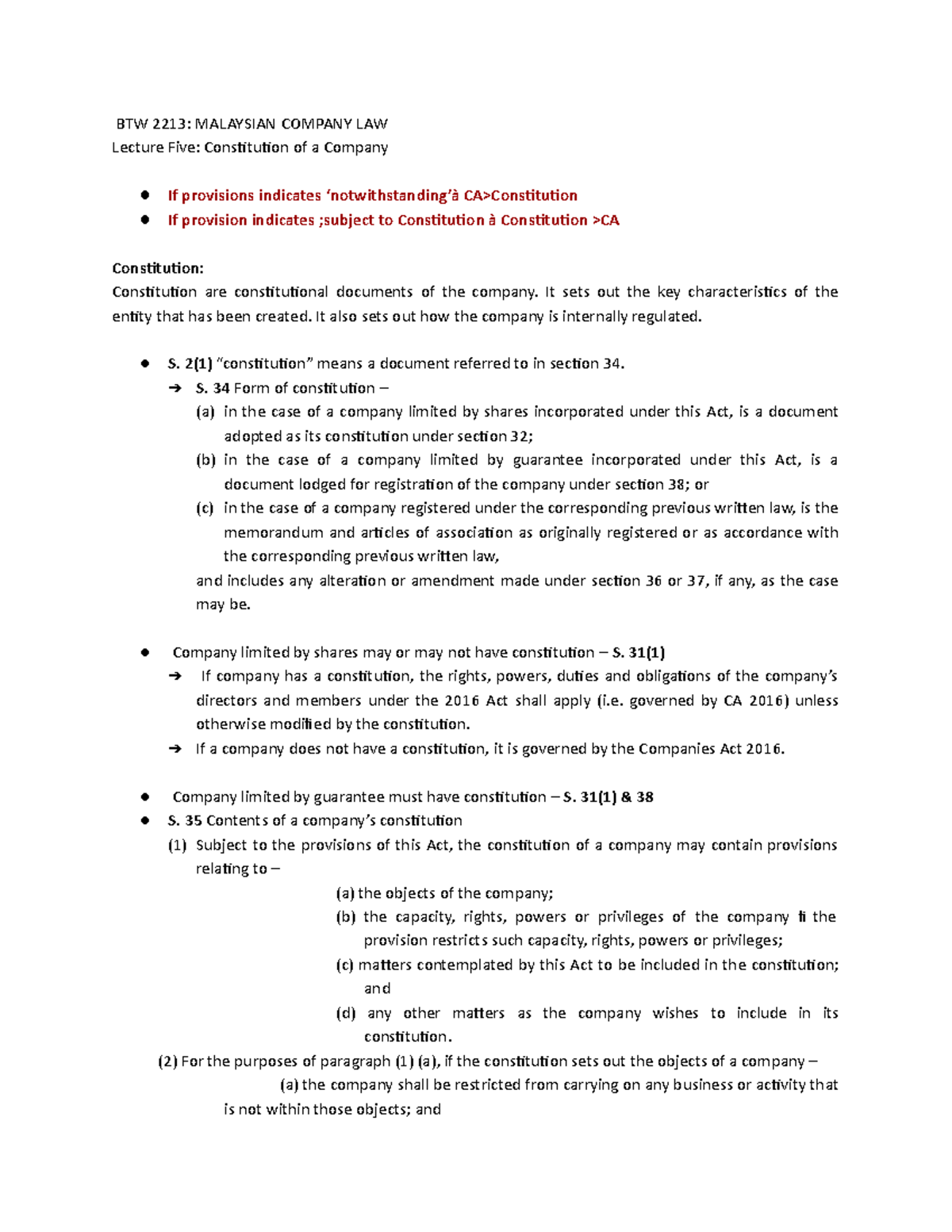 Constitution of a company - BTW 2213: MALAYSIAN COMPANY LAW Lecture ...