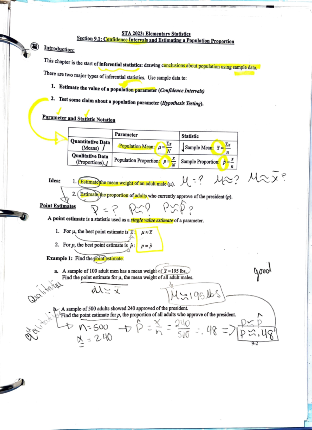 Headstart notes - I I STA 2023: Elementary Statistics Section 9 ...