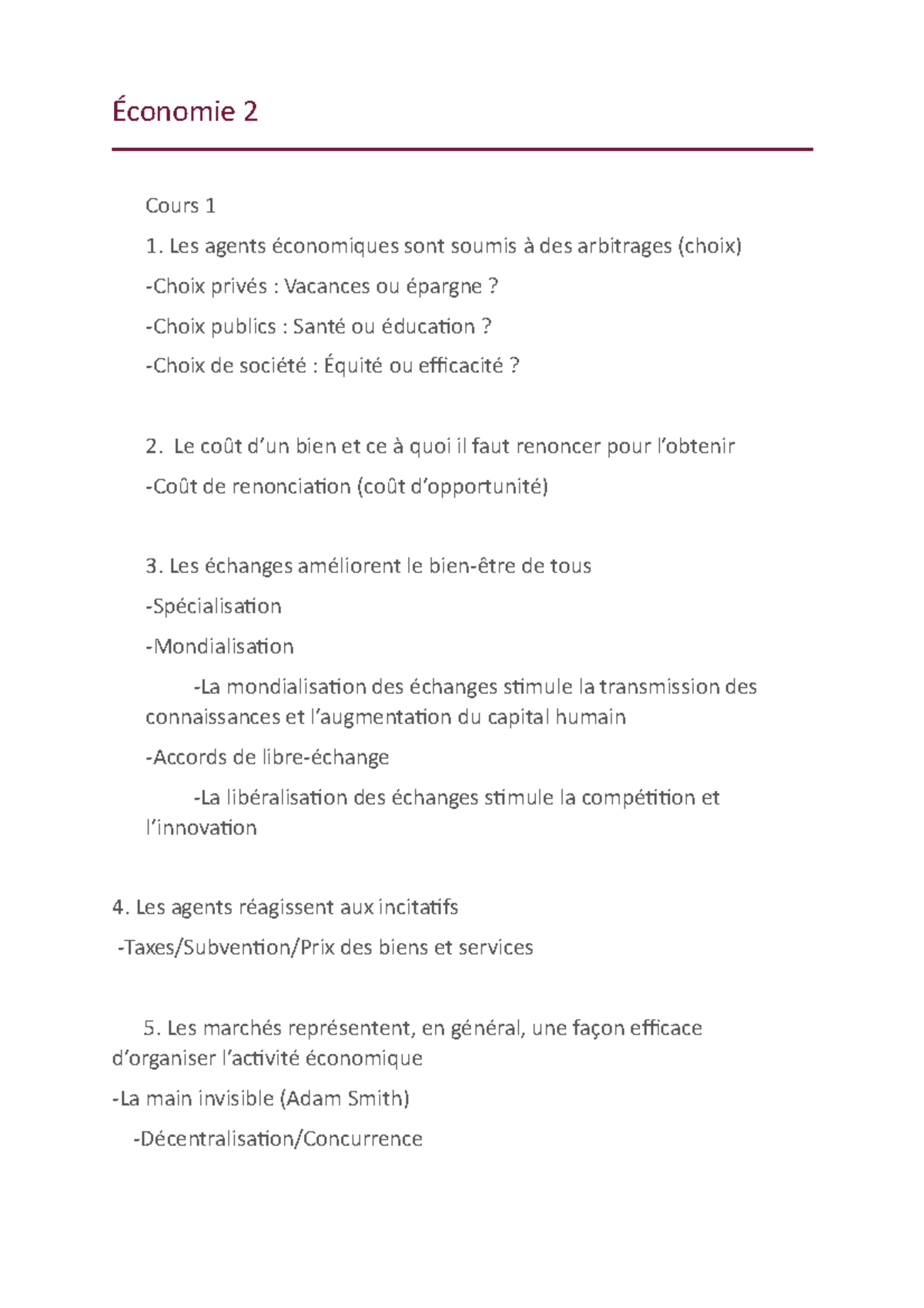 Macro- économie - Économie 2 Cours 1 Les agents économiques sont soumis à des arbitrages (choix ...