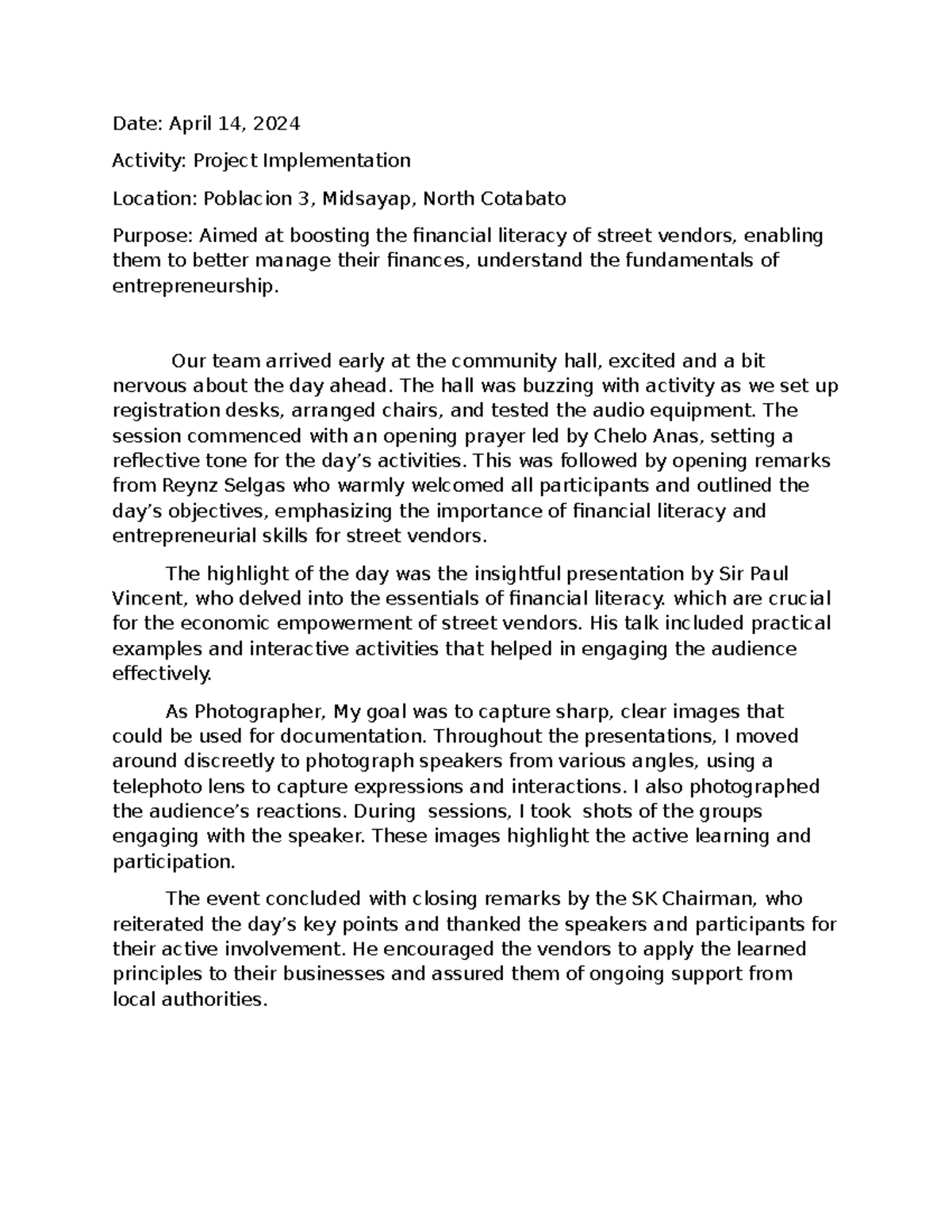 NSTP-Journal-Diamond - Date: April 14, 2024 Activity: Project ...