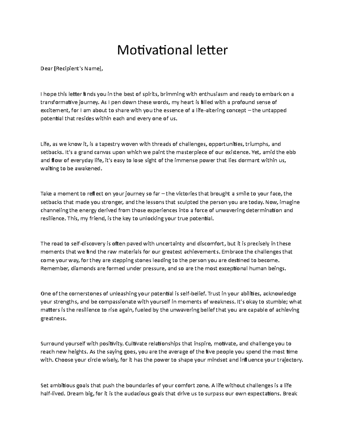 Motivational letter - Motivational letter Dear [Recipient's Name], I ...