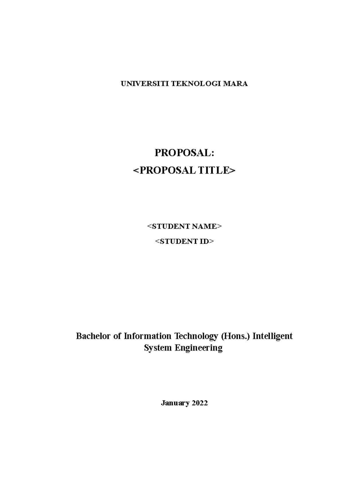 Proposal Template cover page - UNIVERSITI TEKNOLOGI MARA PROPOSAL ...
