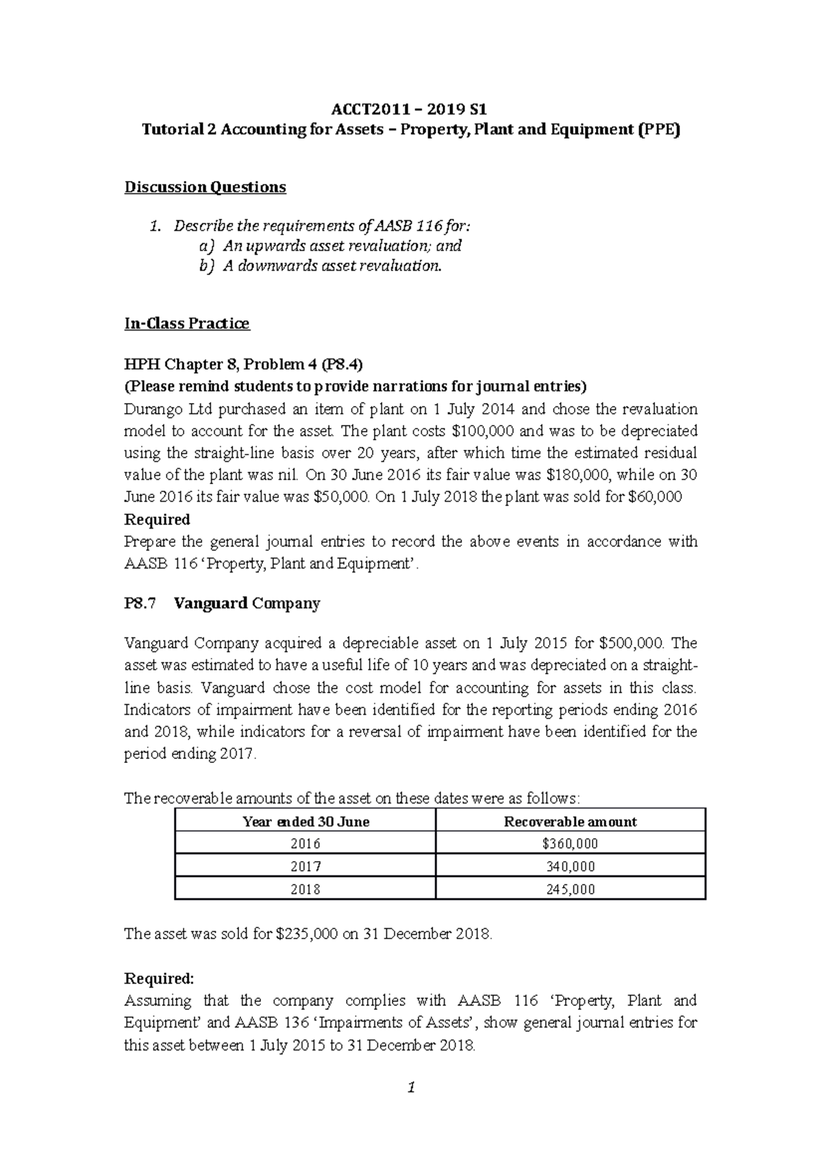 Tutorial 2 PPE Discussion Questions S1 2019 - ACCT2011 – 2019 S ...