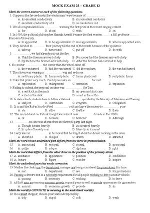 MOCK EXAM 22 - 2021 - shit - MOCK EXAM 22 – GRADE 12 Mark the word ...