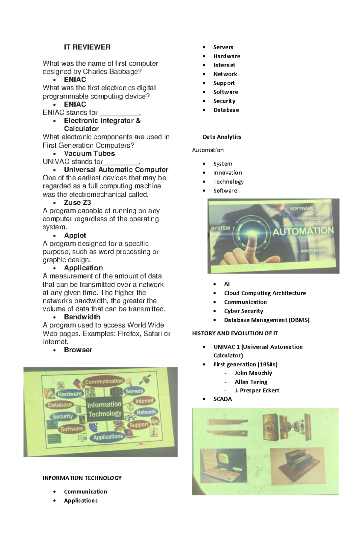 IT Reviewer - IT REVIEWER What was the name of first computer designed ...