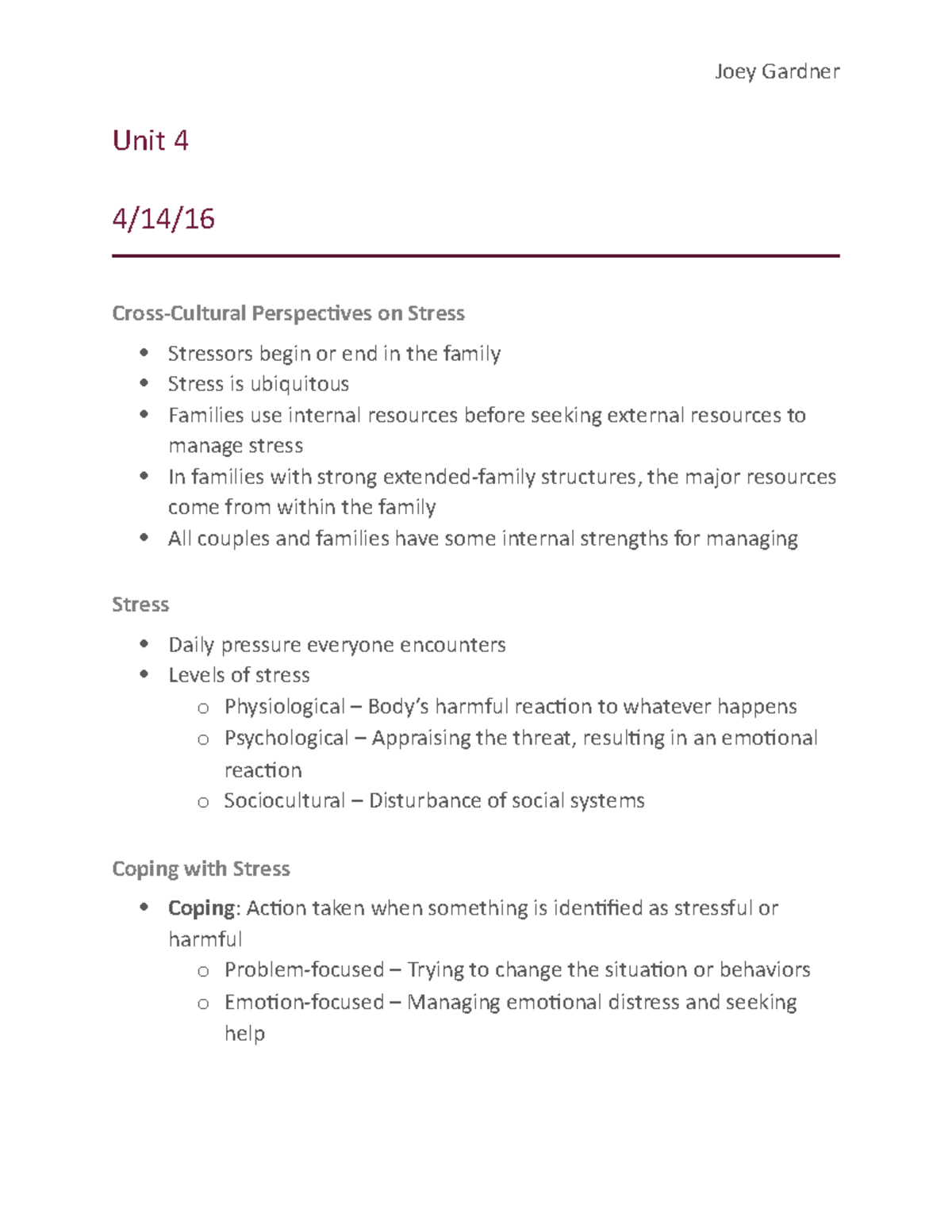 Unit 4 - Lecture notes All of Unit 4 - Unit 4 4/14/ Cross-Cultural ...