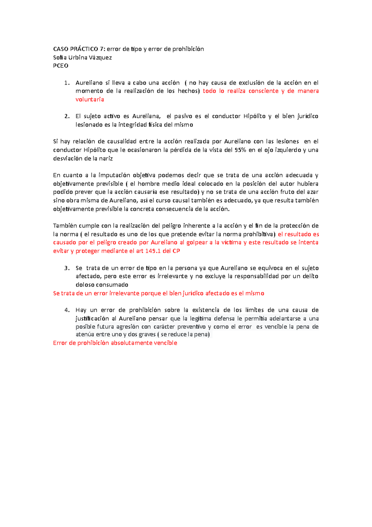Caso practico 7 penal - CASO PRÁCTICO 7: error de tipo y error de ...
