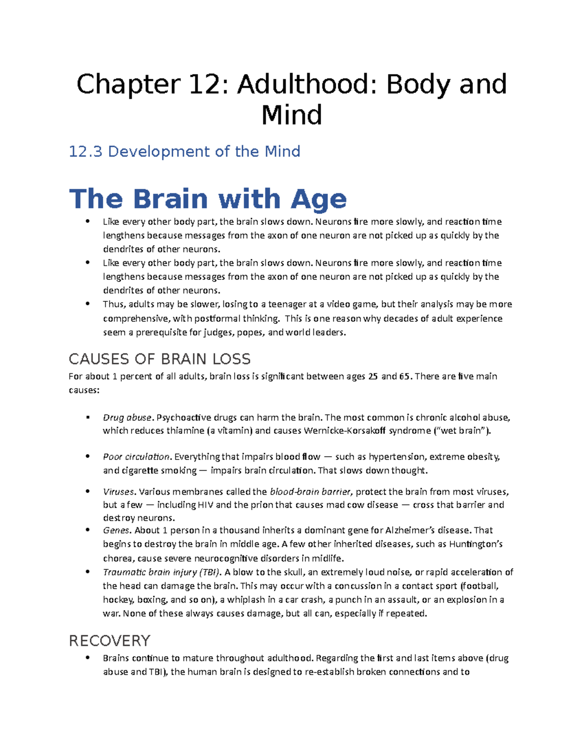 12.3 Development of the Brain - Chapter 12: Adulthood: Body and Mind 12 ...