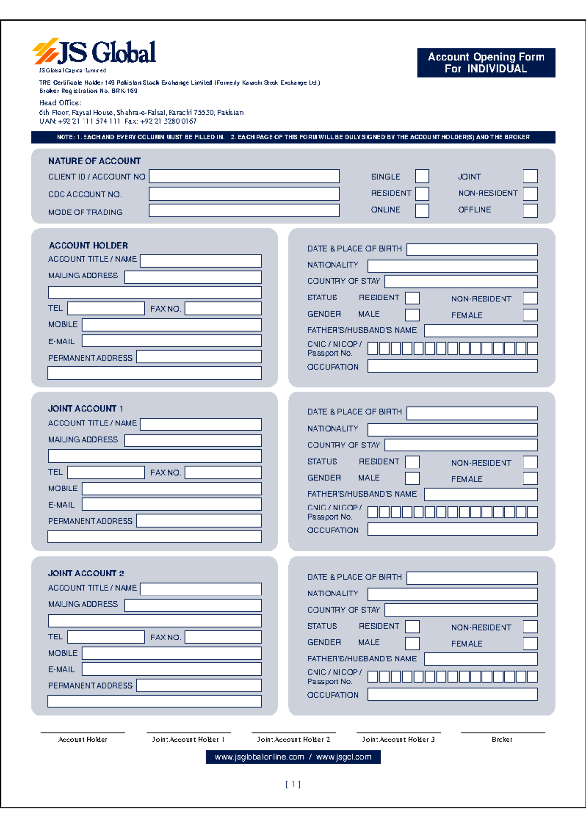 Individual Account Opening Form - Account Opening Form JS Global ...