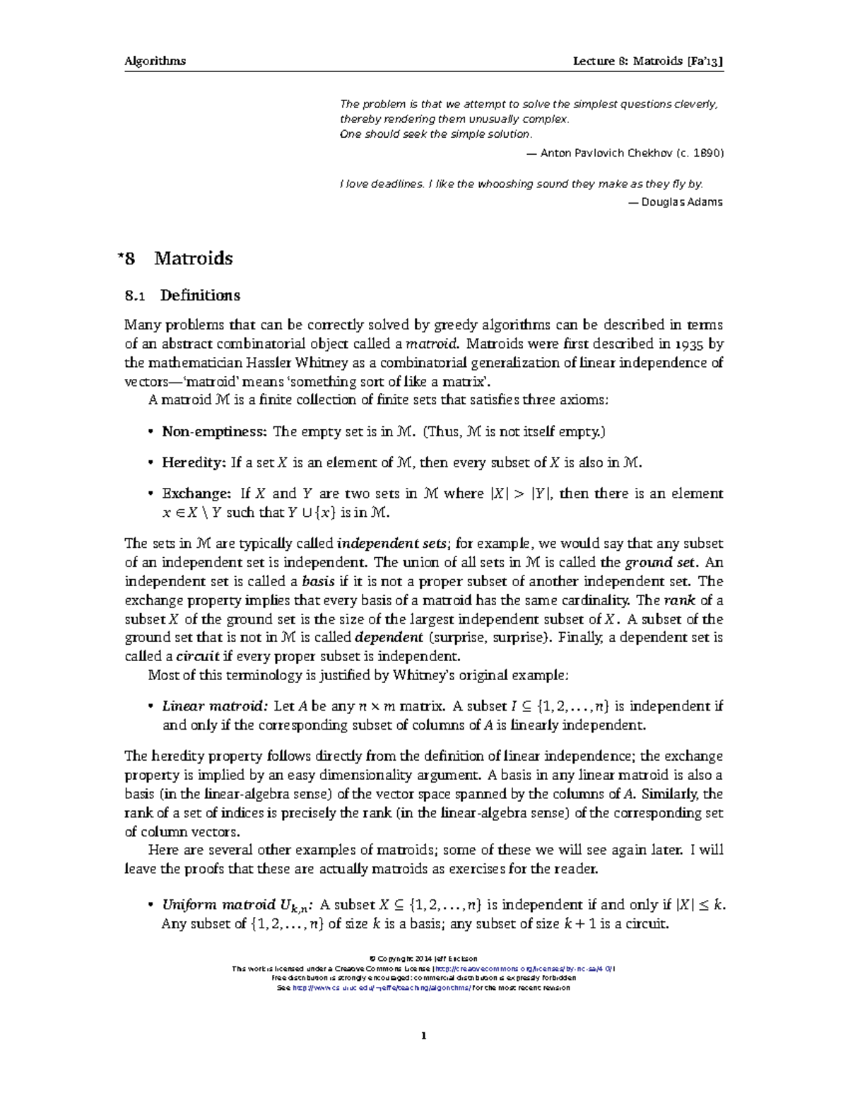 Matroids 2014 notes - The problem is that we attempt to solve the ...