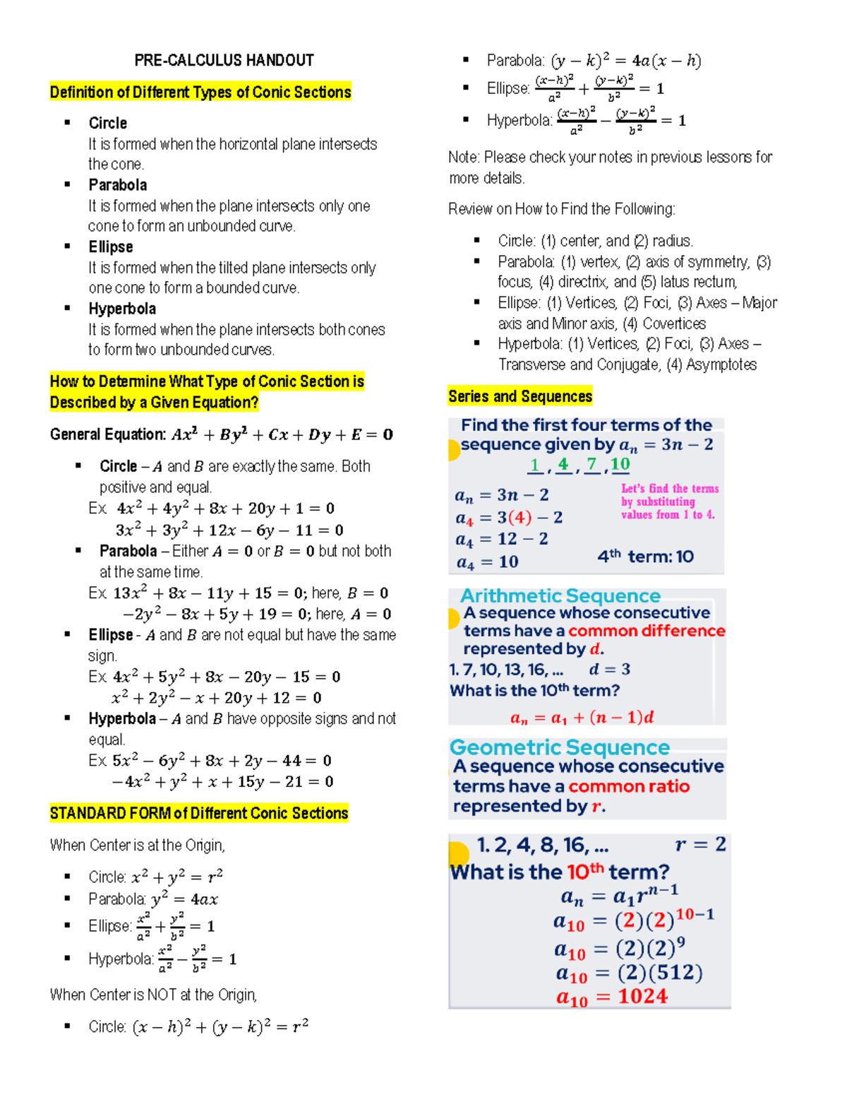 Handout-Pre-Cal - NWSAM - PRE-CALCULUS HANDOUT Definition of Different ...