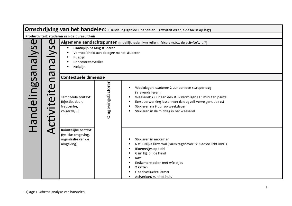 Schema analyse van handelen - Omschrijving van het handelen ...