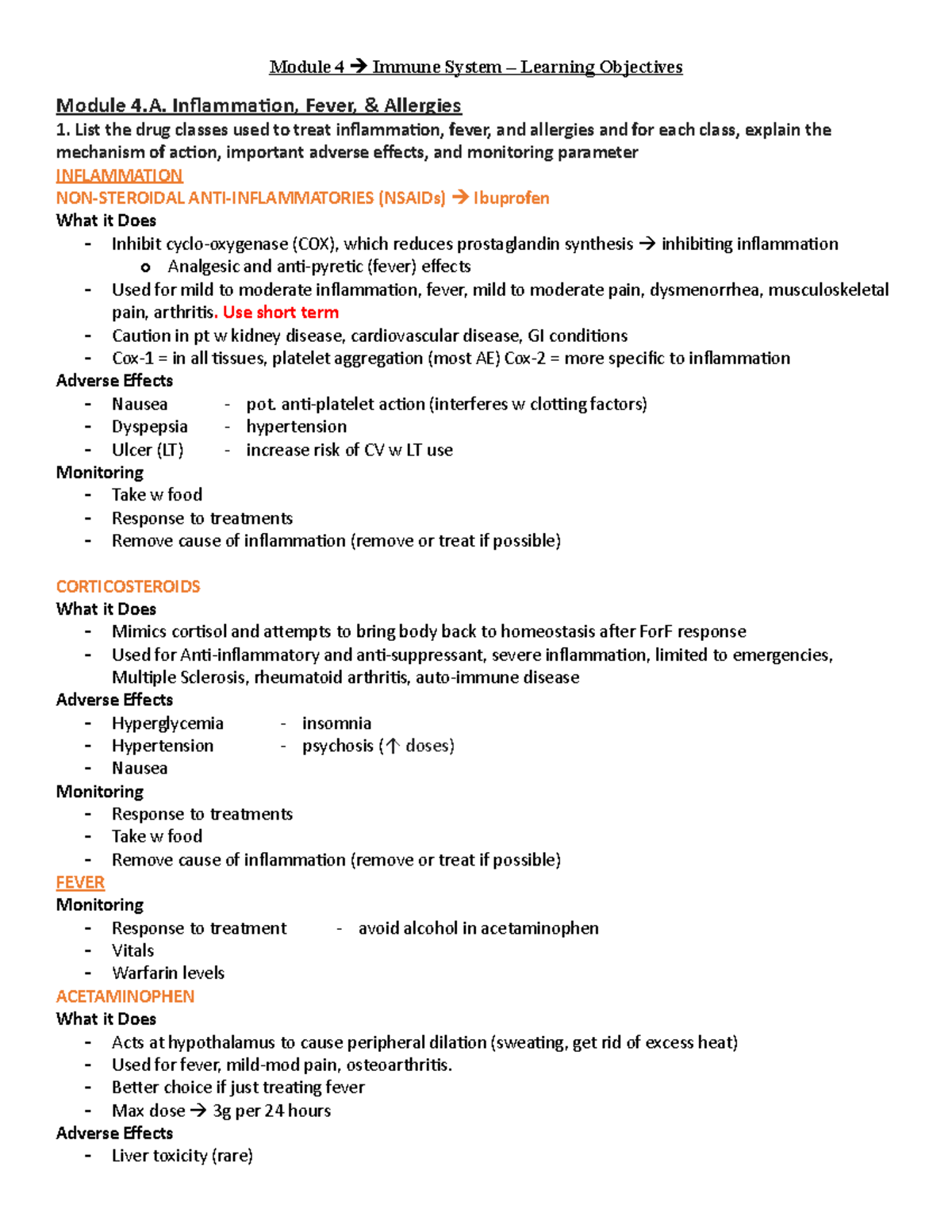 Learning Objectives for module 4 - Module 4. Inflammation, Fever ...