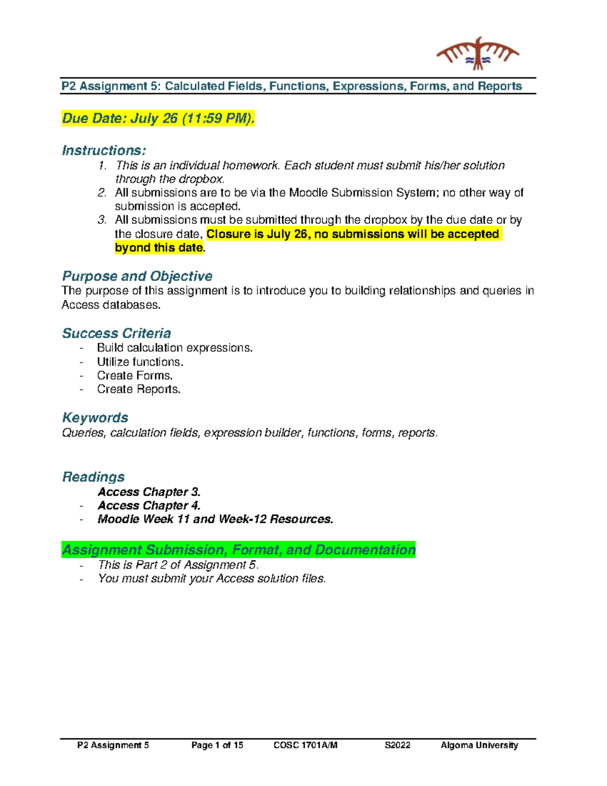 COSC 1701 A, M Computer Applications, S22, Assignment-5 Part-2 v01 - P2 ...
