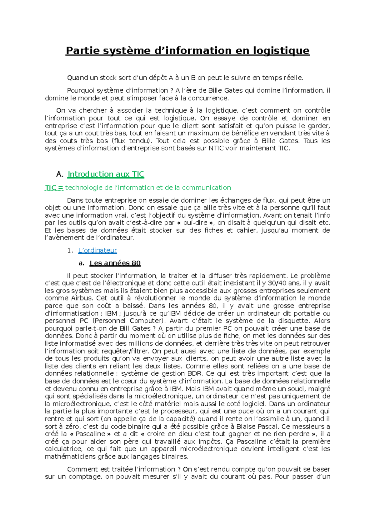 Système d'information - Partie système d’information en logistique ...