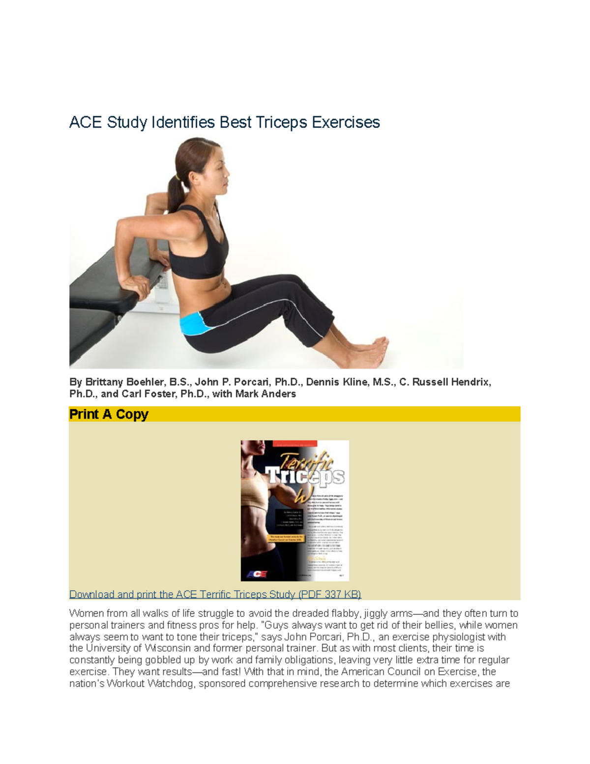 Ace Tricep study - 2011- ACE Study Identifies Best Triceps Exercises By Brittany Boehler, B ...