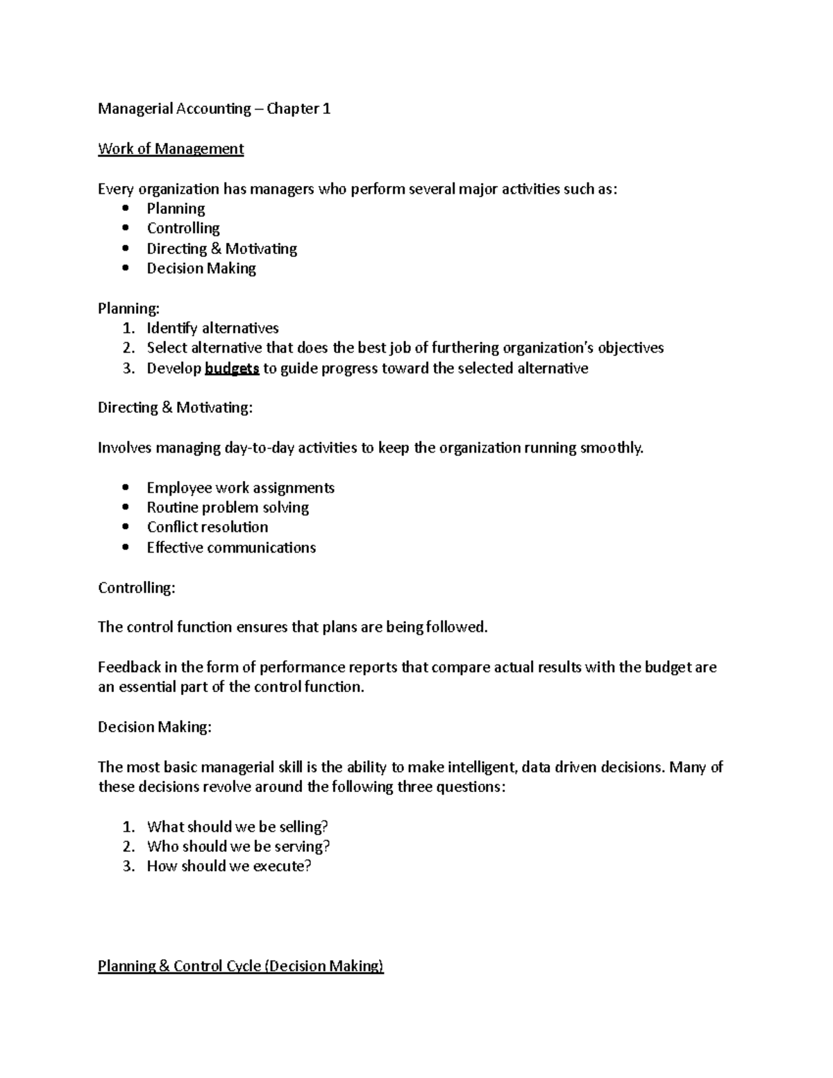 Managerial Accounting-Chapter 1 - Managerial Accounting – Chapter 1 ...