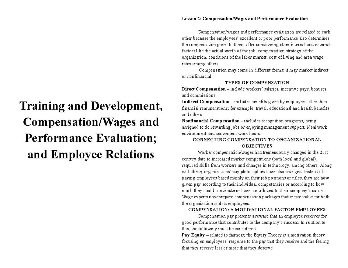 Q2 M3 Module 2 - RDYUHOL :' - Training and Development, Compensation ...