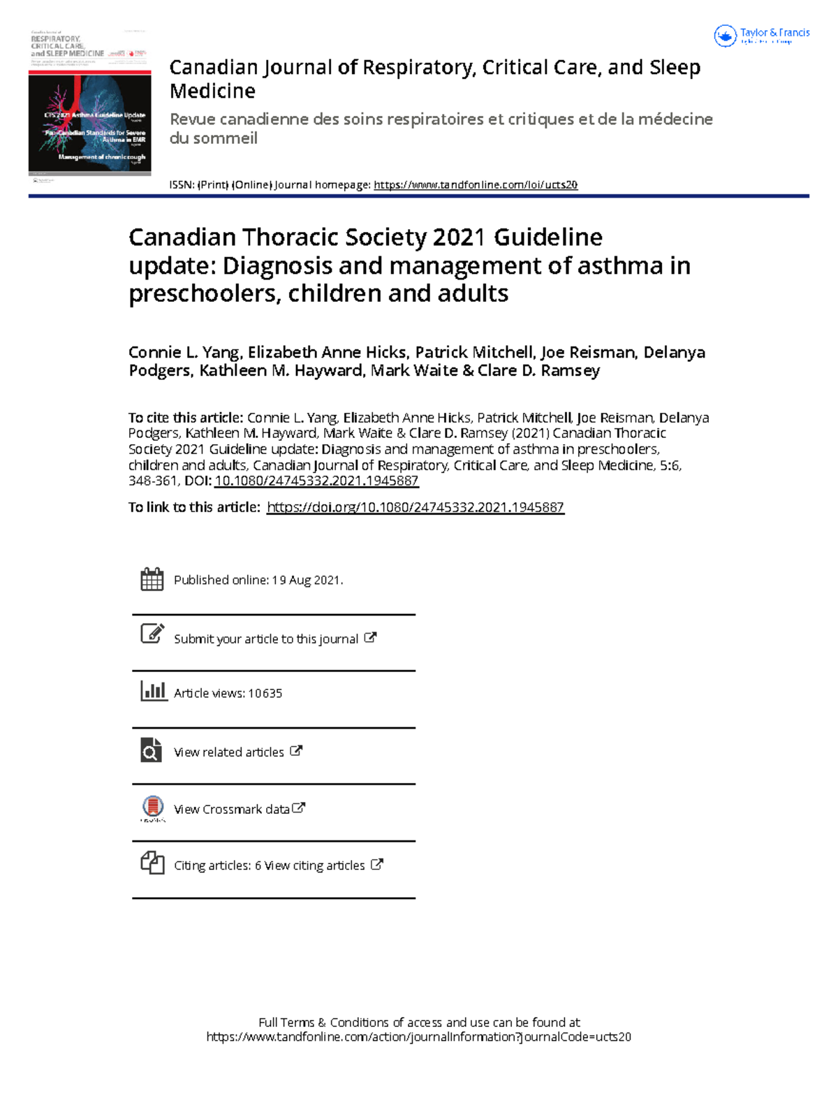 Canadian Thoracic Society 2021 Guideline update Diagnosis and ...