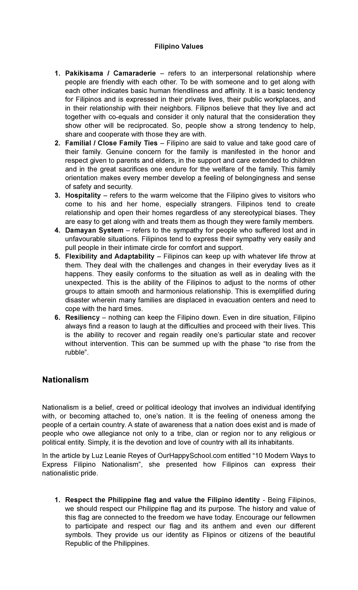 Filipino Values - Pakikisama / Camaraderie – refers to an interpersonal ...
