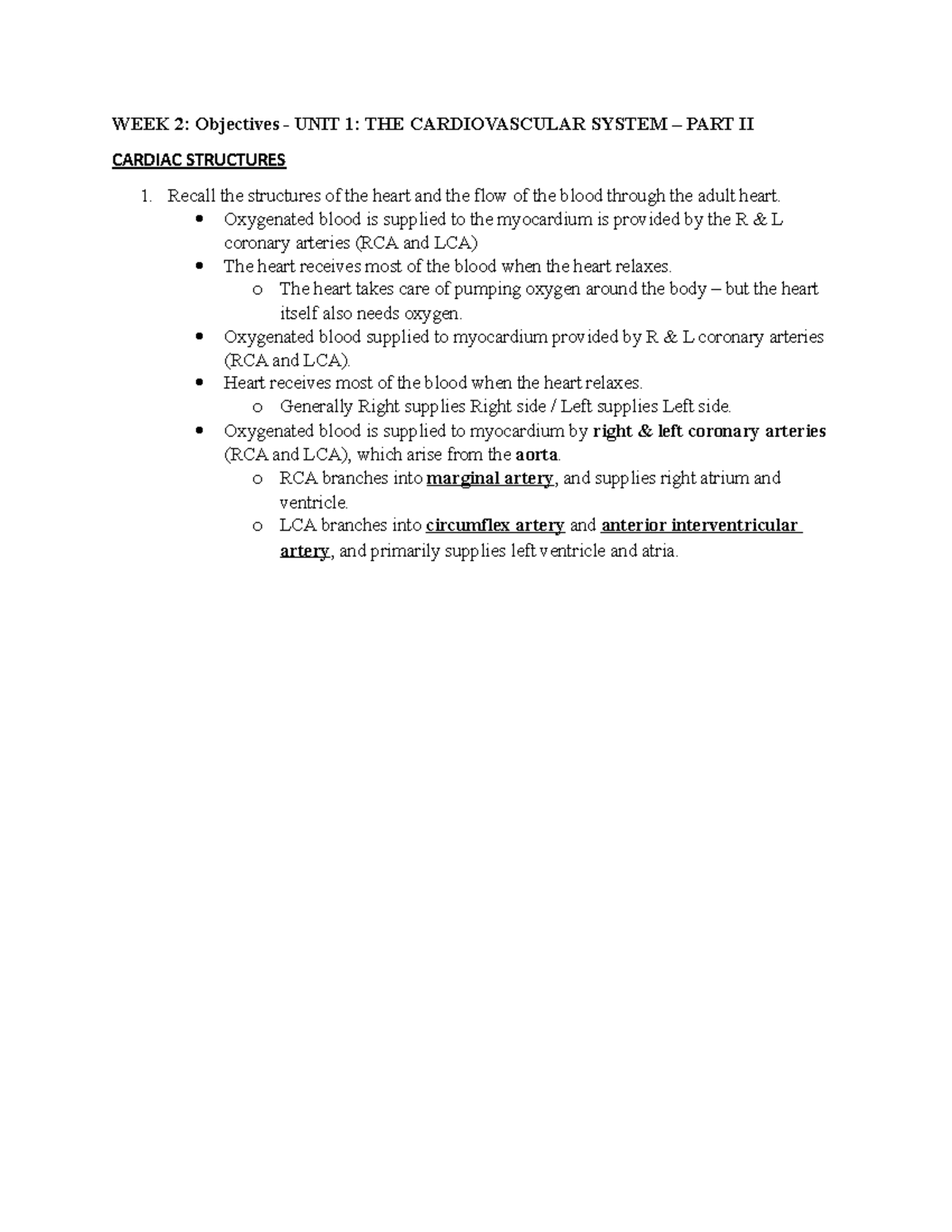 Anatomy Week 2 Objectives Notes - WEEK 2: Objectives - UNIT 1: THE ...