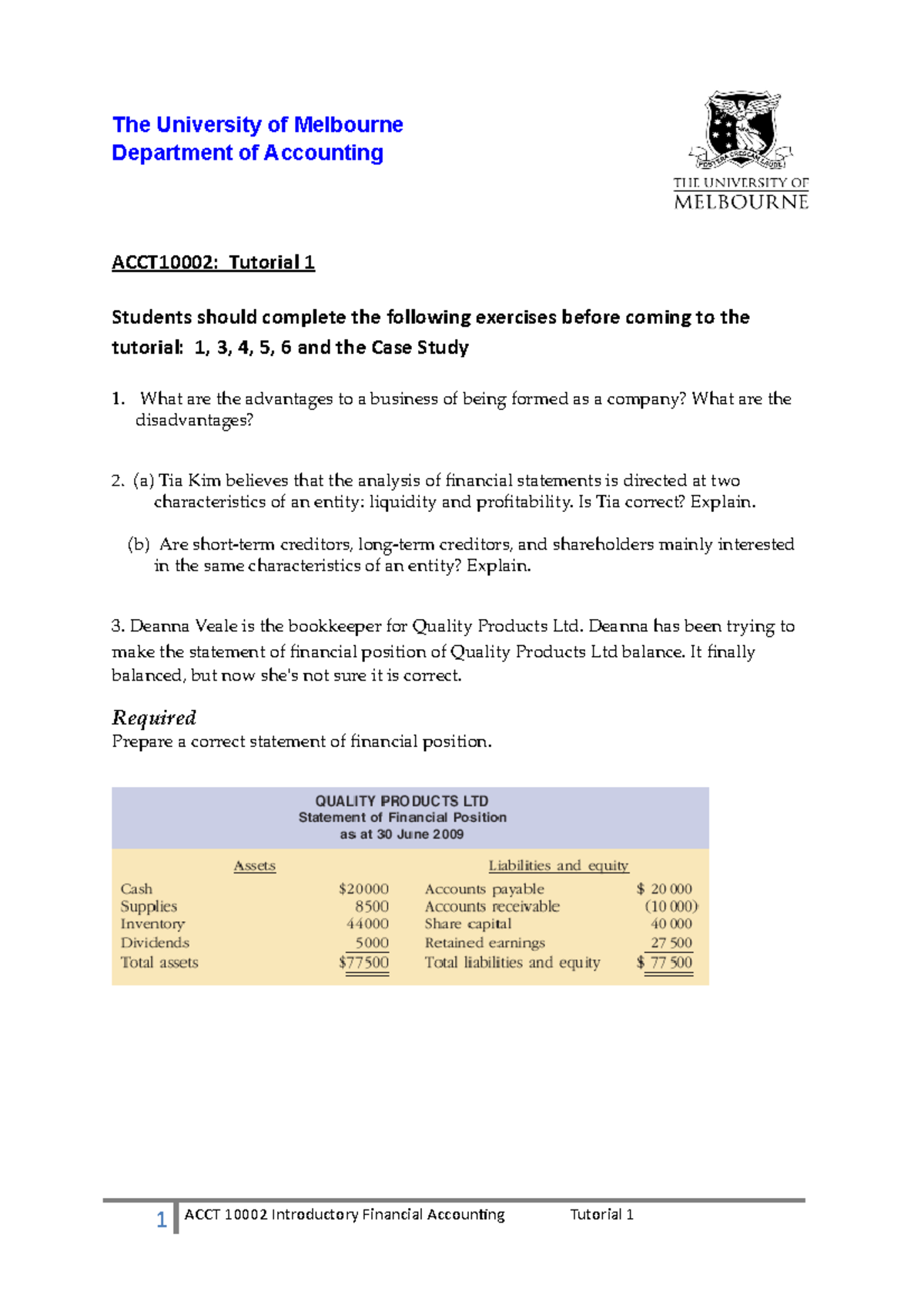 Tutorial 1 Exercises - The University of Melbourne Department of ...