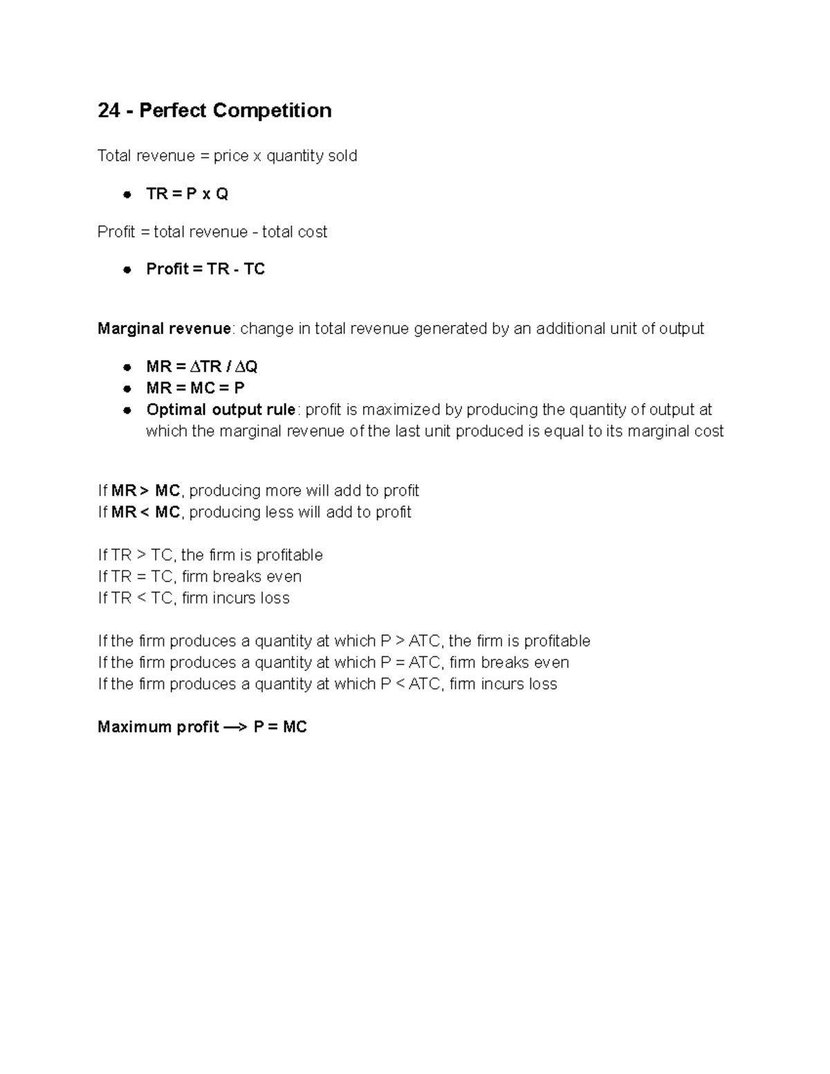 17 - Perfect Competition - Modules 24, 25, 26 notes - 24 Perfect ...