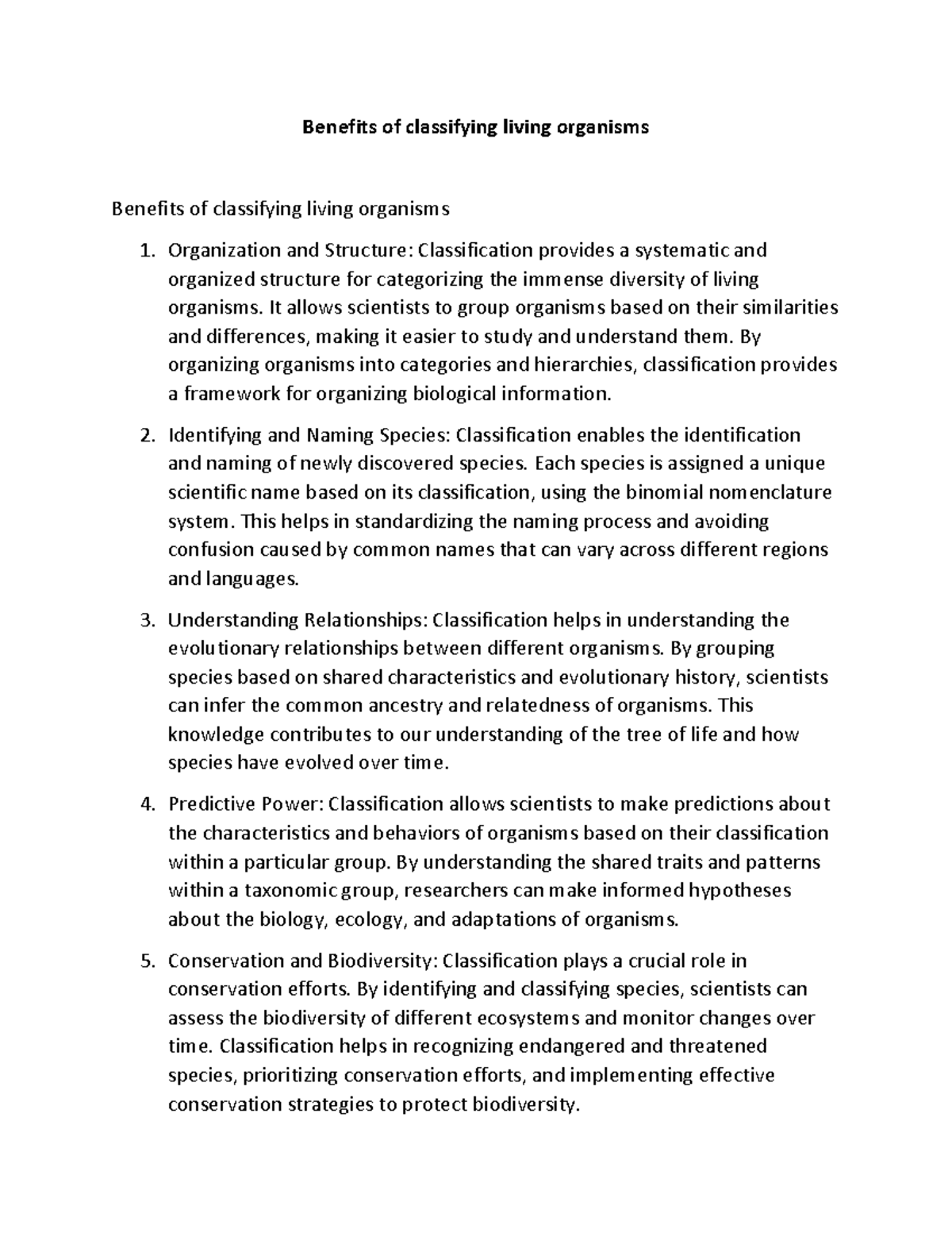 Benefits of classifying living organisms - Benefits of classifying ...