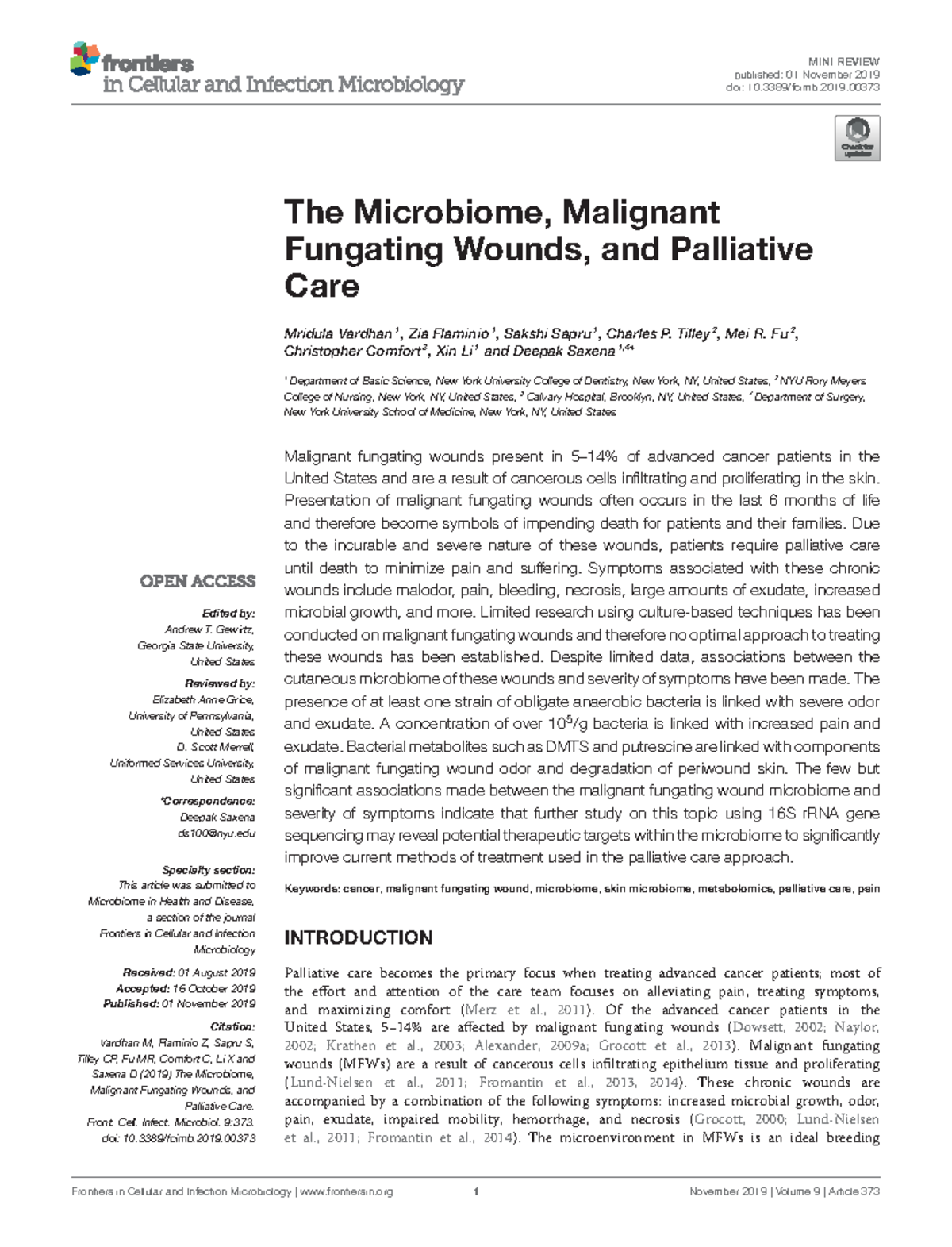 Malignant wounds treatment - MINI REVIEW published: 01 November 2019 ...