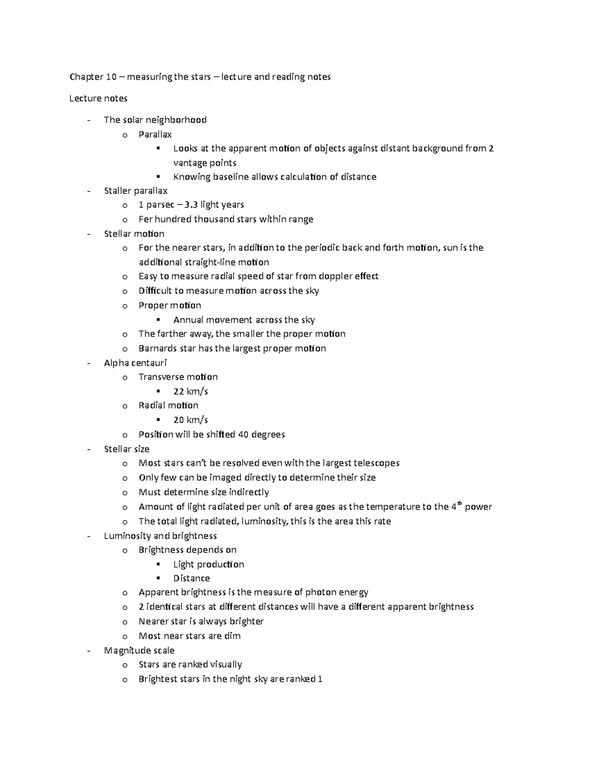 Astronomy Chapter 10 - measuring the stars - Chapter 10 – measuring the ...
