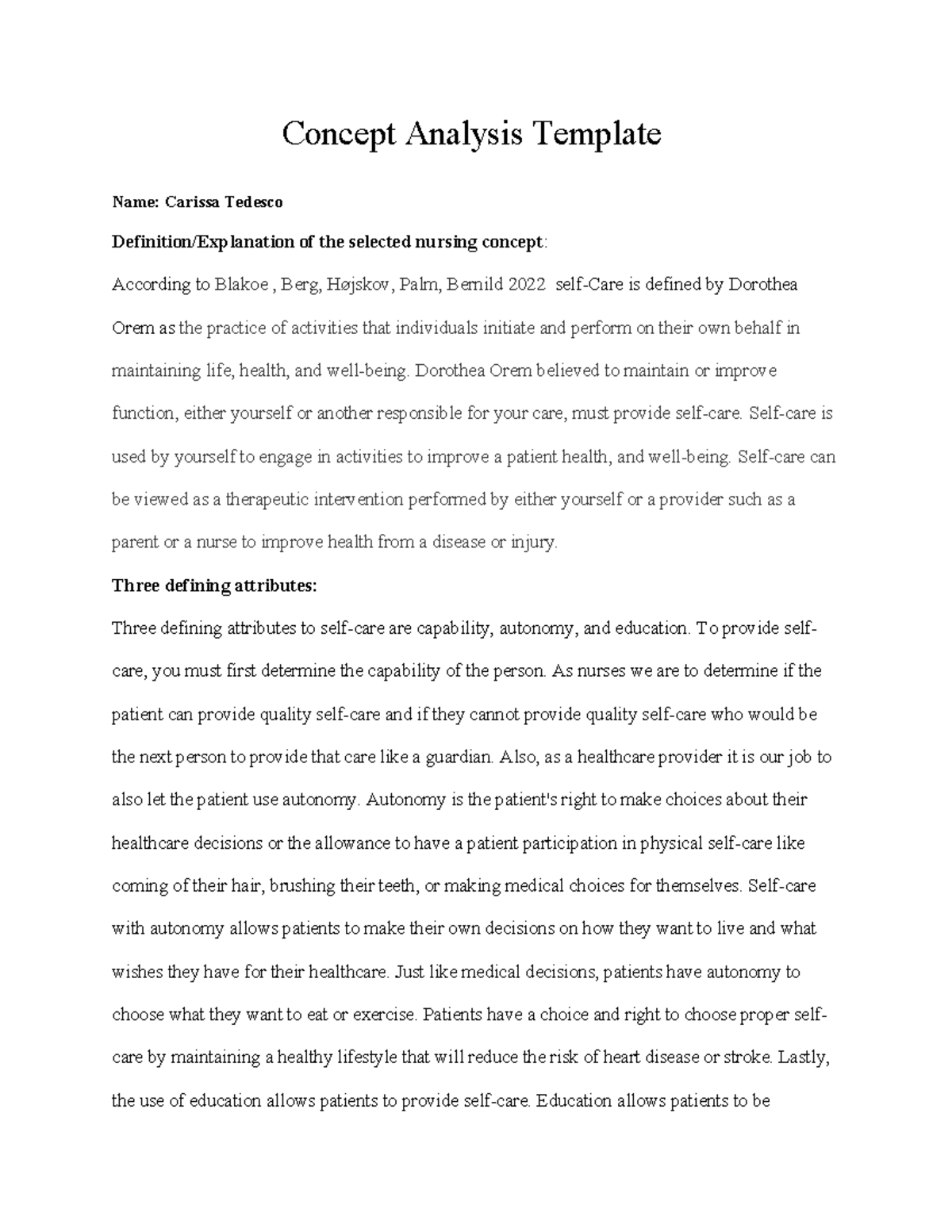 Concept Analysis Template - Concept Analysis Template Name: Carissa ...