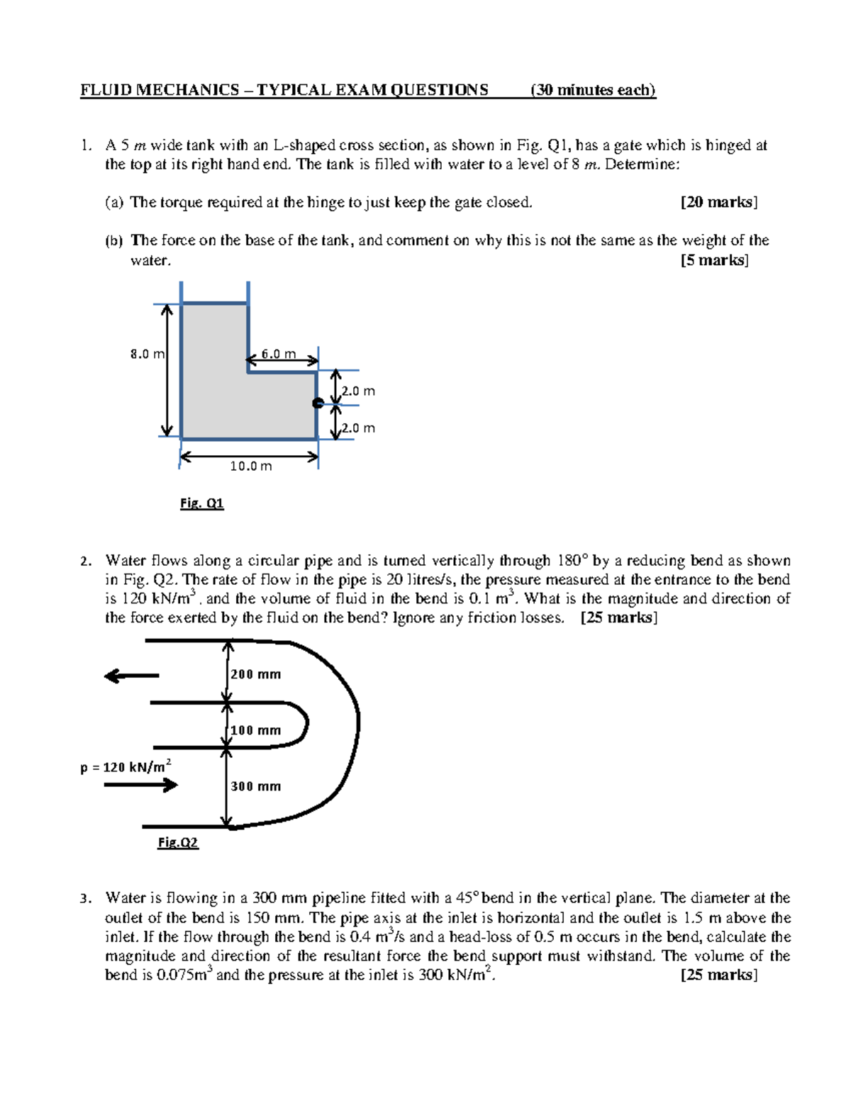 Fluid Mechanics Typical Exam Questions - FLUID MECHANICS – TYPICAL EXAM ...